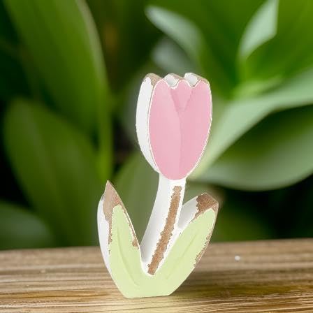 Collins Painting Wooden Flower Shelf Sitter (Pink Tulip), 4 inch W x 5 inch H x 0.75 inch D