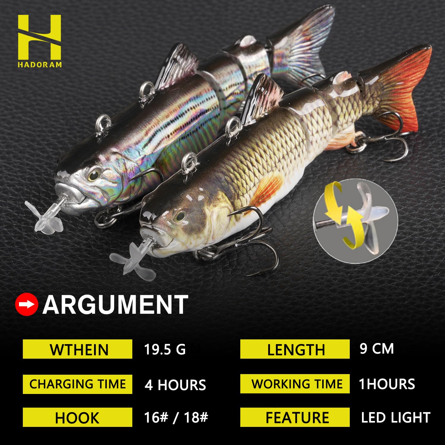Robotic Swimming Fishing Bait Electric Lures 3.5" USB Rechargeable LED Light Wobbler 4-Segement Multi Jointed Swimbait Hard Lures Fishing Tackle