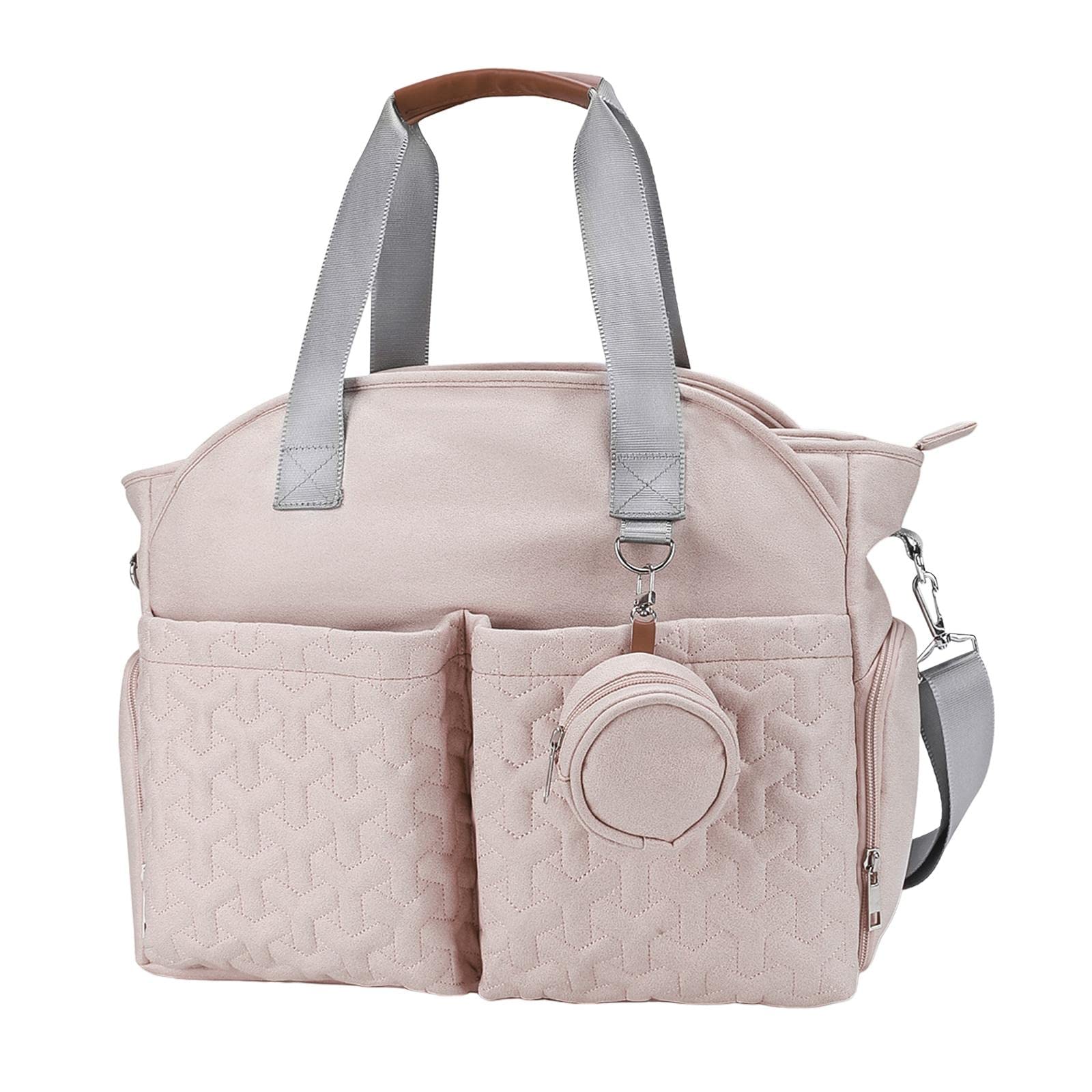 AMLESO Nappy Changing Bag Handbag mom Bag Large Storage Two Front Pockets Bag, Light Pink