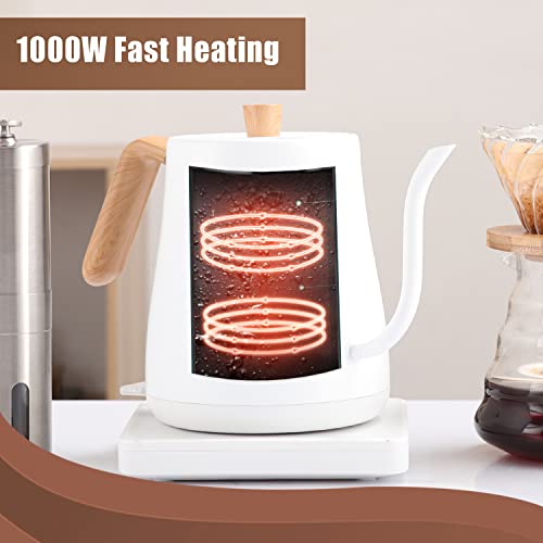 ECUZE Gooseneck Electric Kettle, Pour Over Coffee and Tea Kettle, 100% Stainless Steel Inner with Leak Proof Design, 1000W Rapid Heating 0.8L (Wood Handle)
