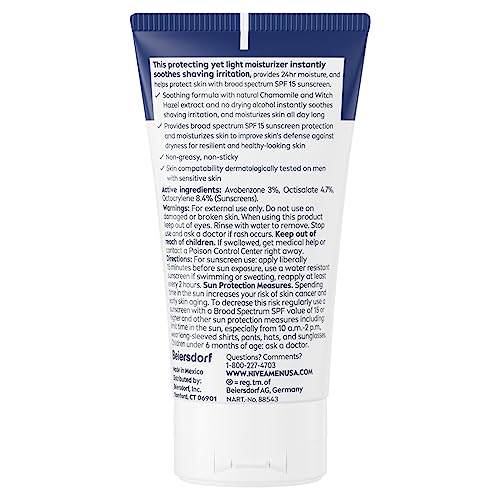 NIVEA MEN Sensitive Face Lotion with SPF 15, Broad Spectrum Sunscreen, 3 Pack of 2.5 Fl Oz Tubes