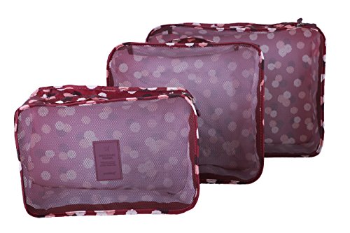 6 sets travel Organizers Packing Cubes Luggage Organizers Compression Pouches (Wine Daisy)