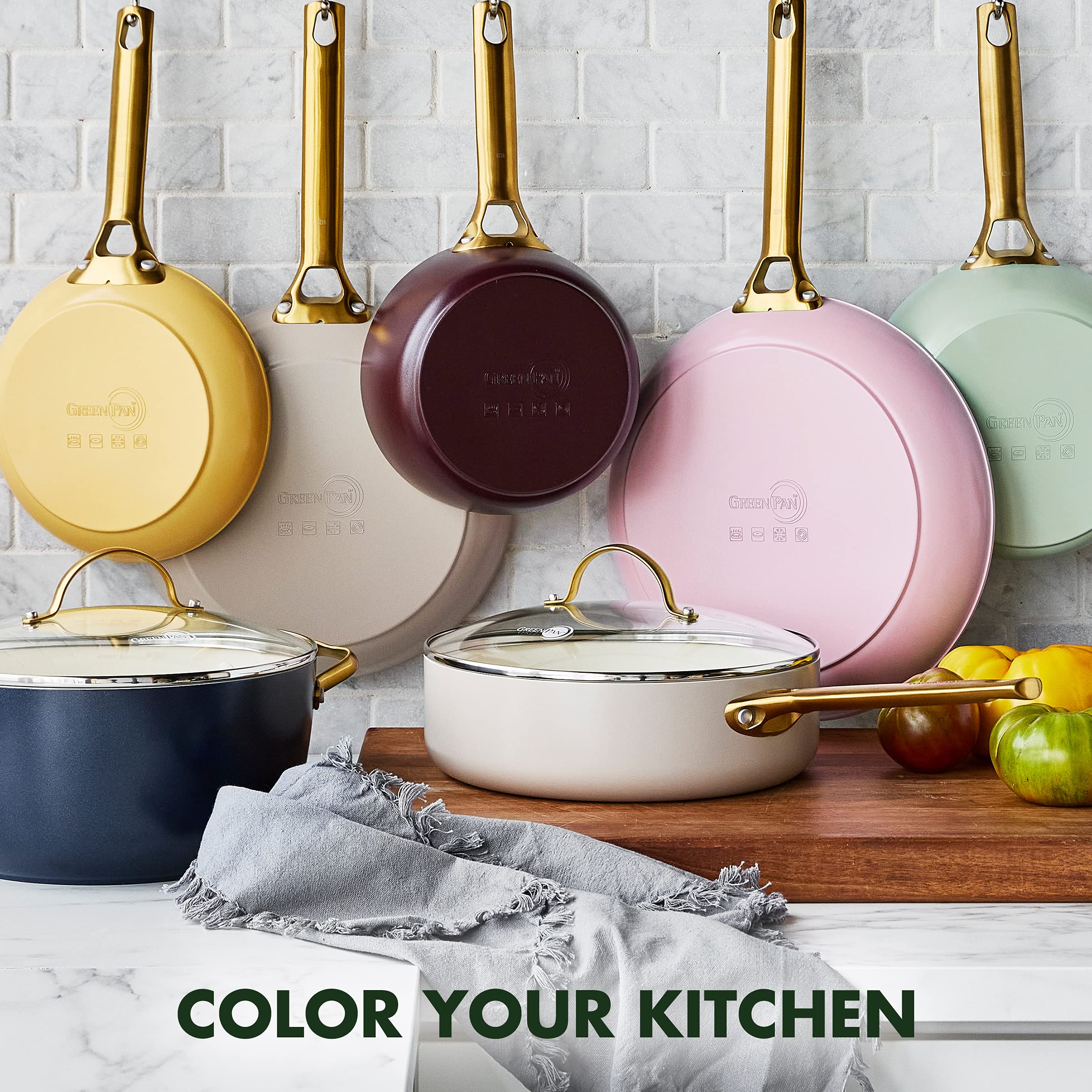 GreenPan Reserve Hard Anodized Healthy Ceramic Nonstick 10 Piece Cookware Pots and Pans Set, Gold Handle, PFAS-Free, Dishwasher Safe, Oven Safe, Merlot Purple