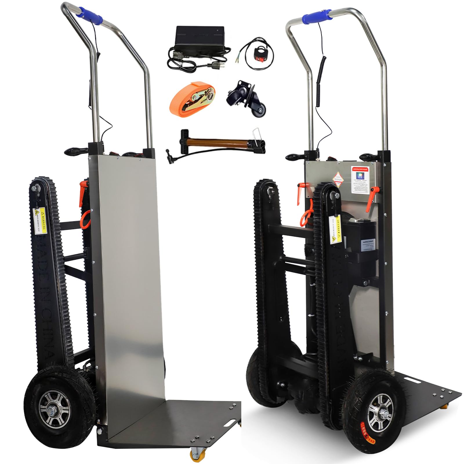 ROOMEDAL Electric Stair Climbing Hand Trucks Dolly Cart for Moving 661lb Capacity Heavy Duty Folding Stair Climber Cart Hand Trolley 600W Motor Battery Powered for Furniture Family Logistics Warehouse