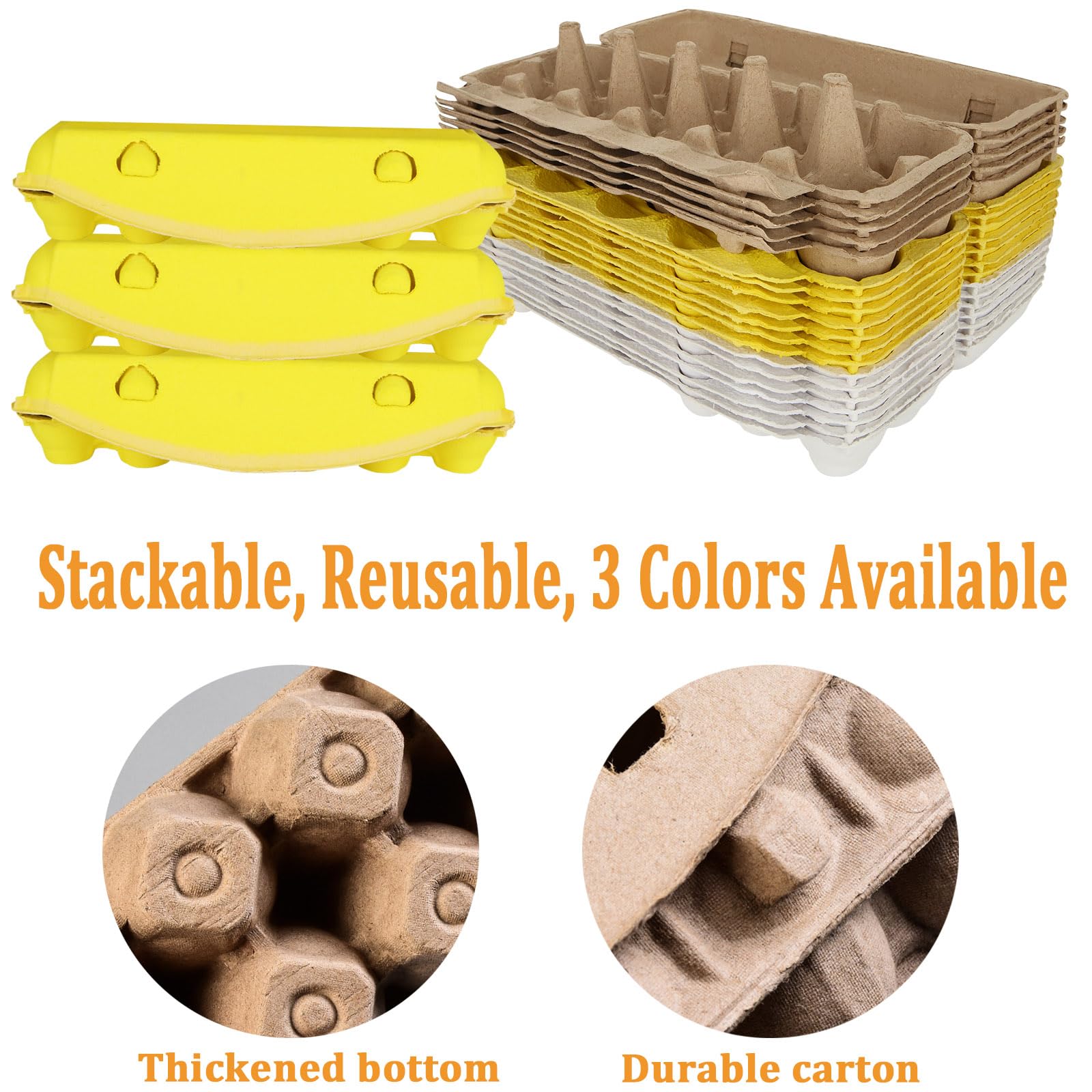 Acrux7 21 Pack Egg Cartons Holds Up to 12 Count Eggs, 1 Dozen Blank Natural Paper Pulp Egg Cartons with Stickers, Reusable Sturdy Design Cardboard Egg Cartons for Kitchen, Farmhouse, Market (3 Color)