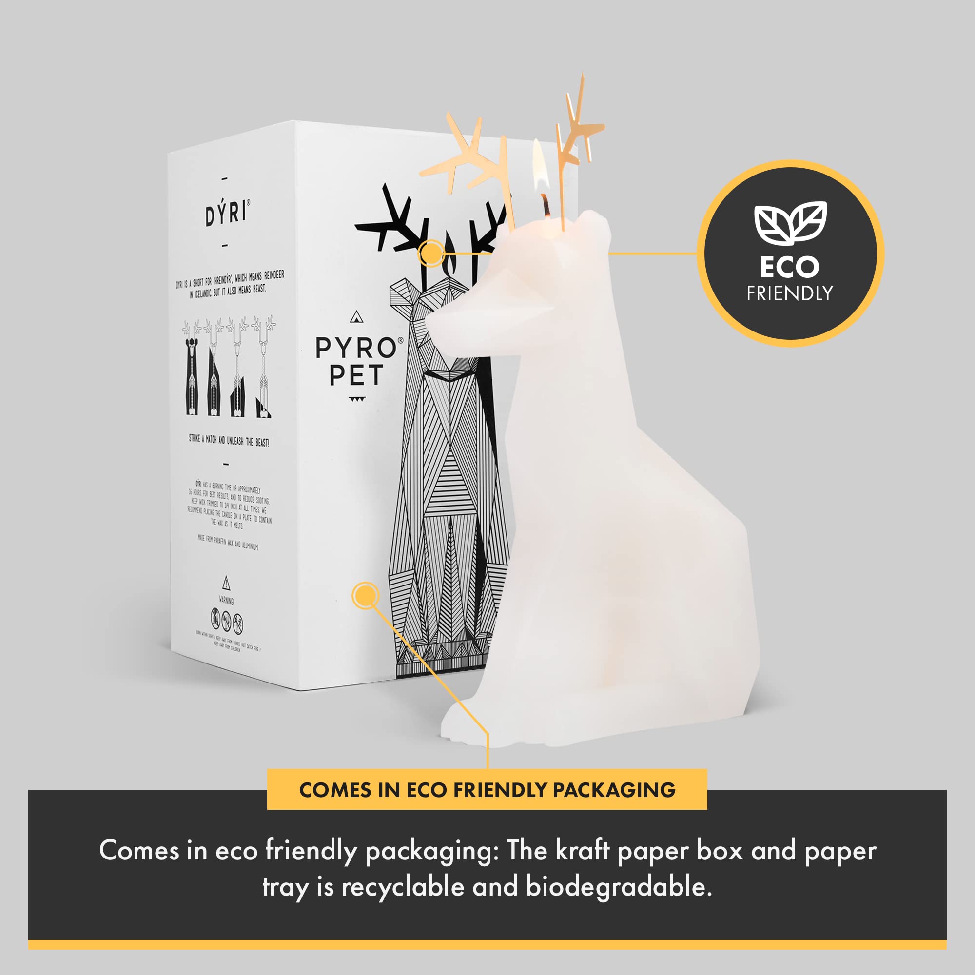 PyroPet Dyri Reindeer Candle (Pine Green) - Metallic Skeleton | Halloween Decor | Gift for Reindeer Fans | 22-Hr Burn | 5.1x8.7x3.9 in.