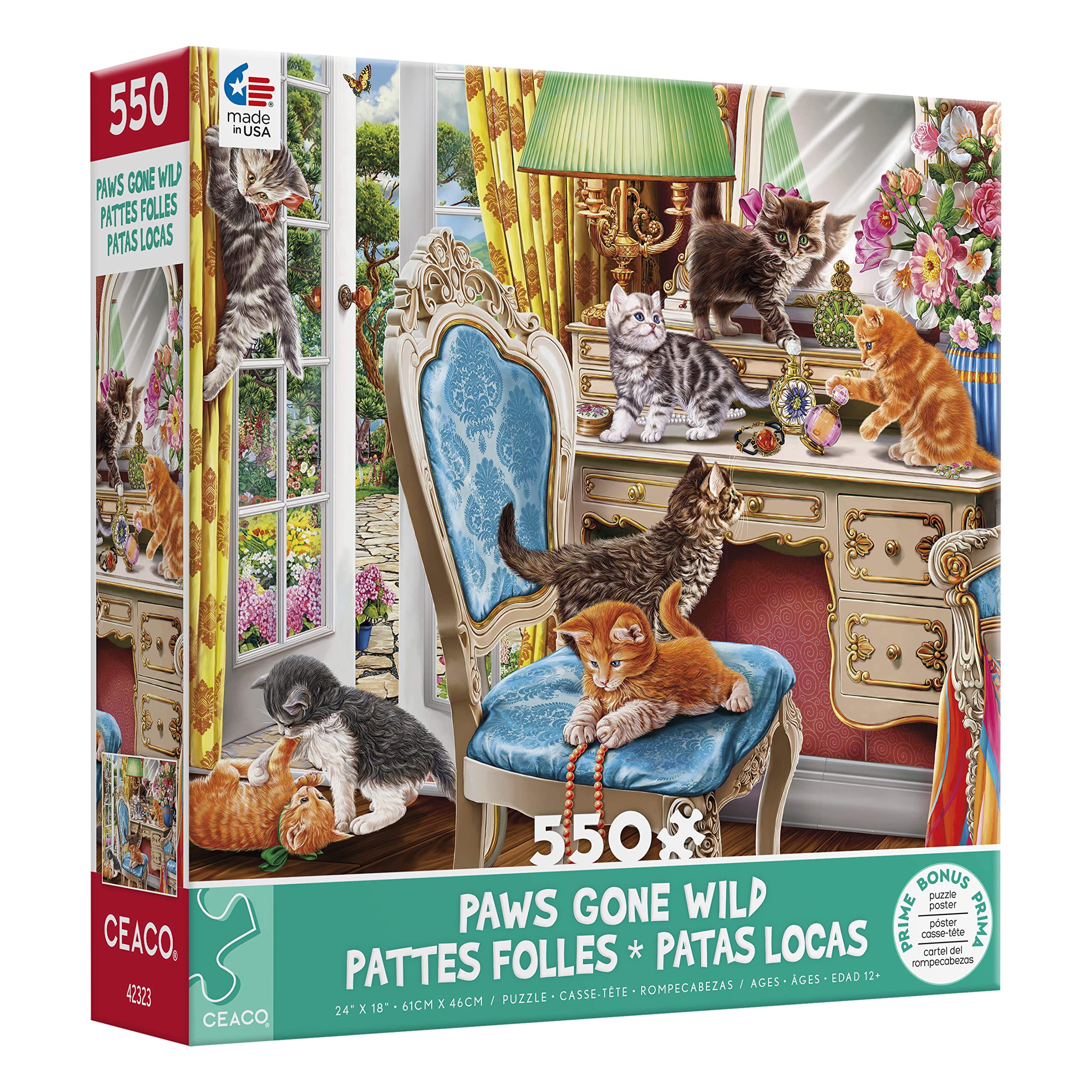 Ceaco - Paws Gone Wild - Kittens in The Bedroom - 550 Piece Jigsaw Puzzle