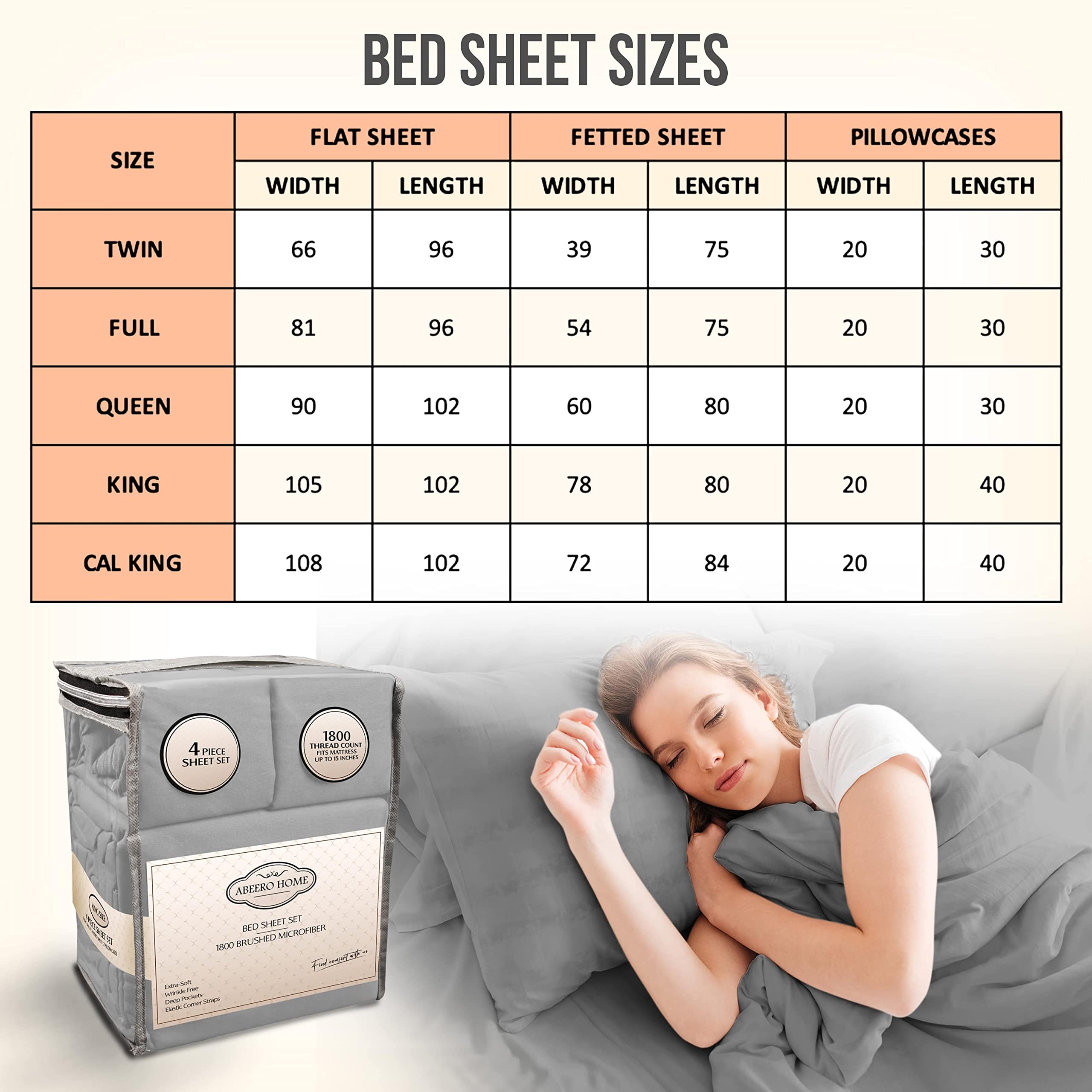 Abeero Home Full Size Bed Sheets Cooling - Luxury Hotel Sheet Set - Soft Sheet with Elastic Corner Strap - Deep Pocket Microfiber Bedsheet - Bedding Sheet & Pillowcases -4 PC (Full Size, Light Gray)