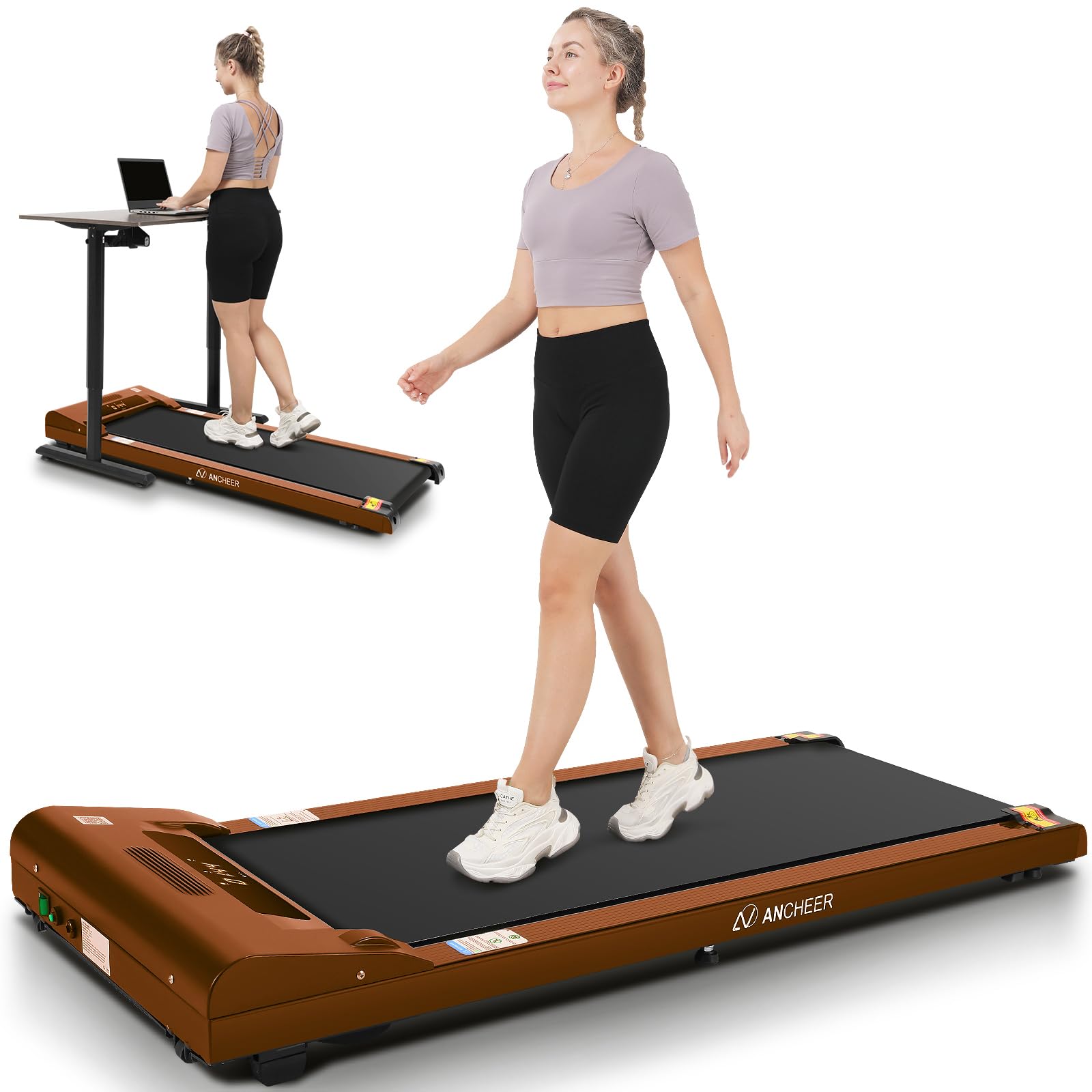 ANCHEER 2 in 1 Under Desk Treadmill Walking Pad Treadmill with Remote Control, Treadmills for Home/Gym/Office 300lbs Weight Capacity, 2.5HP Low Energy Consumption Brushless Electric Running Machine