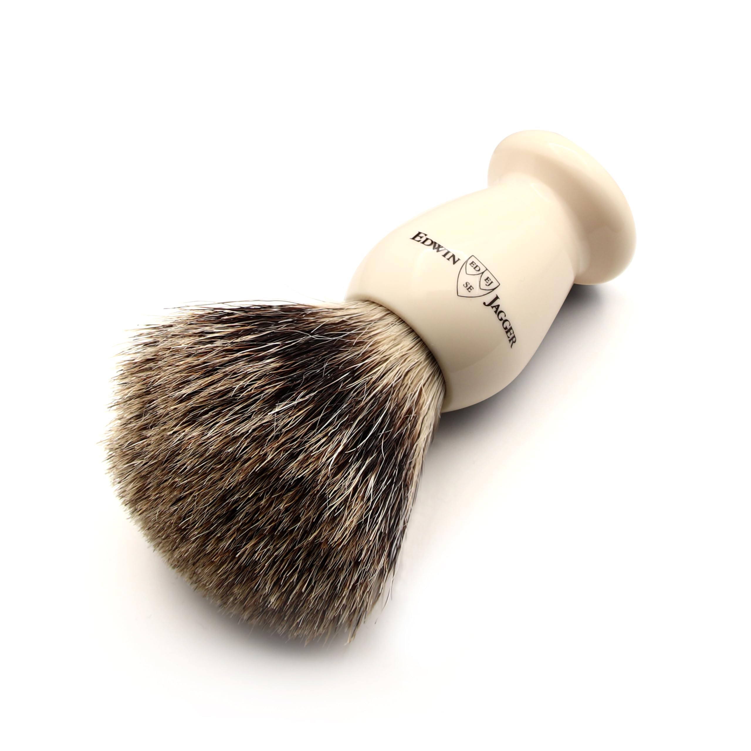 Edwin Jagger 1EJ947SDS Classic Best Badger Hair Exfoliating Shaving Brush with Stand for Shaving Cream or Shaving Soap for Men and Women (Imitation Ivory)