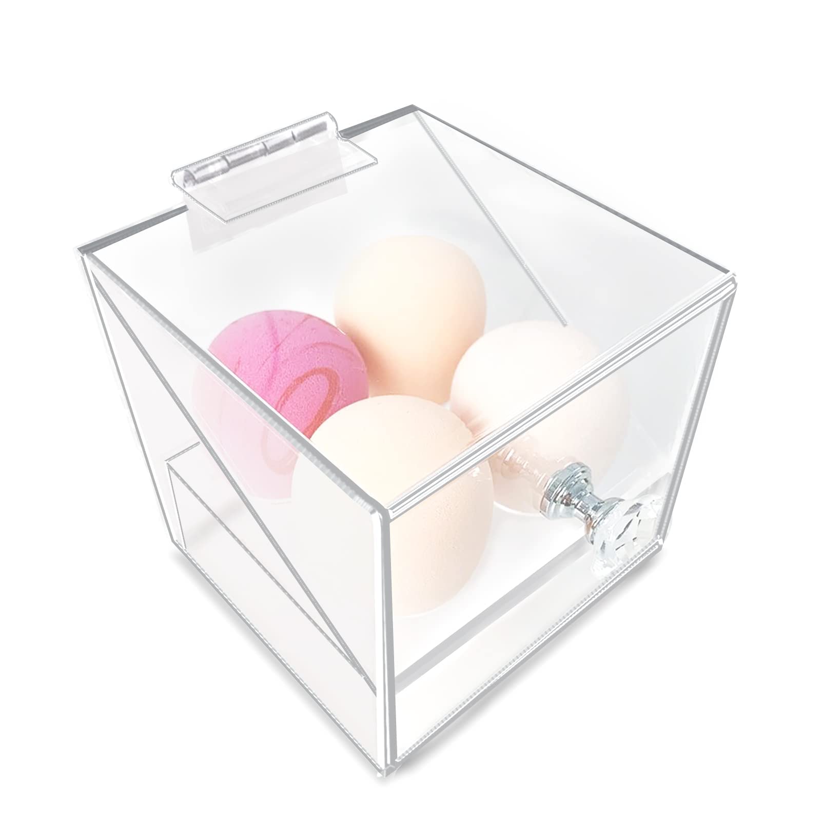 Acrylic Beauty Blender Sponge Holder With Dustproof Lid Clear 4 Hole Solution Makeup Sponges Display Stand For Bathroom (Clear-4holes)