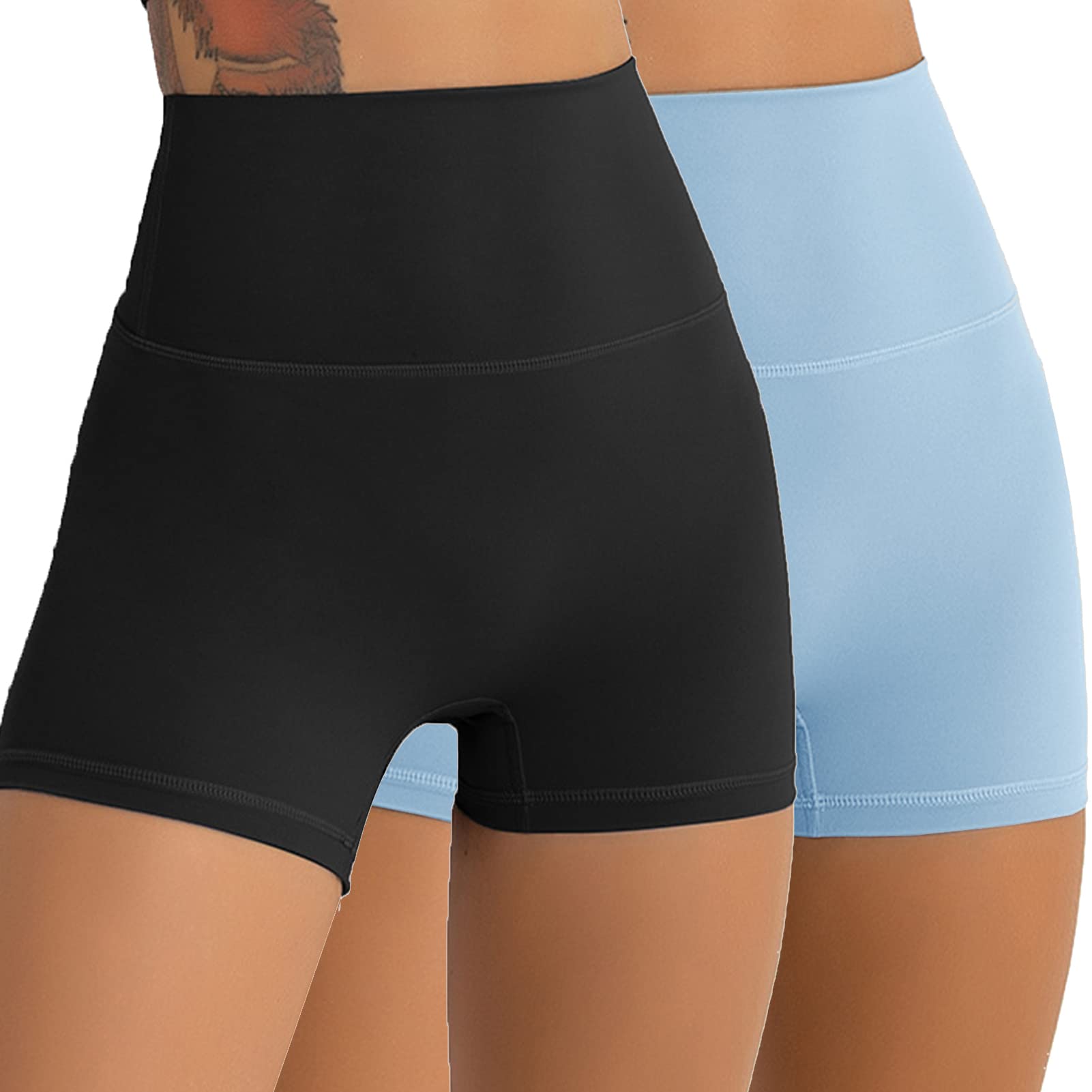 AIBIANOCEL Women's High Waisted Biker Shorts Widened Waist Workout Yoga Shorts Running Shorts Leggings(Black,Large)