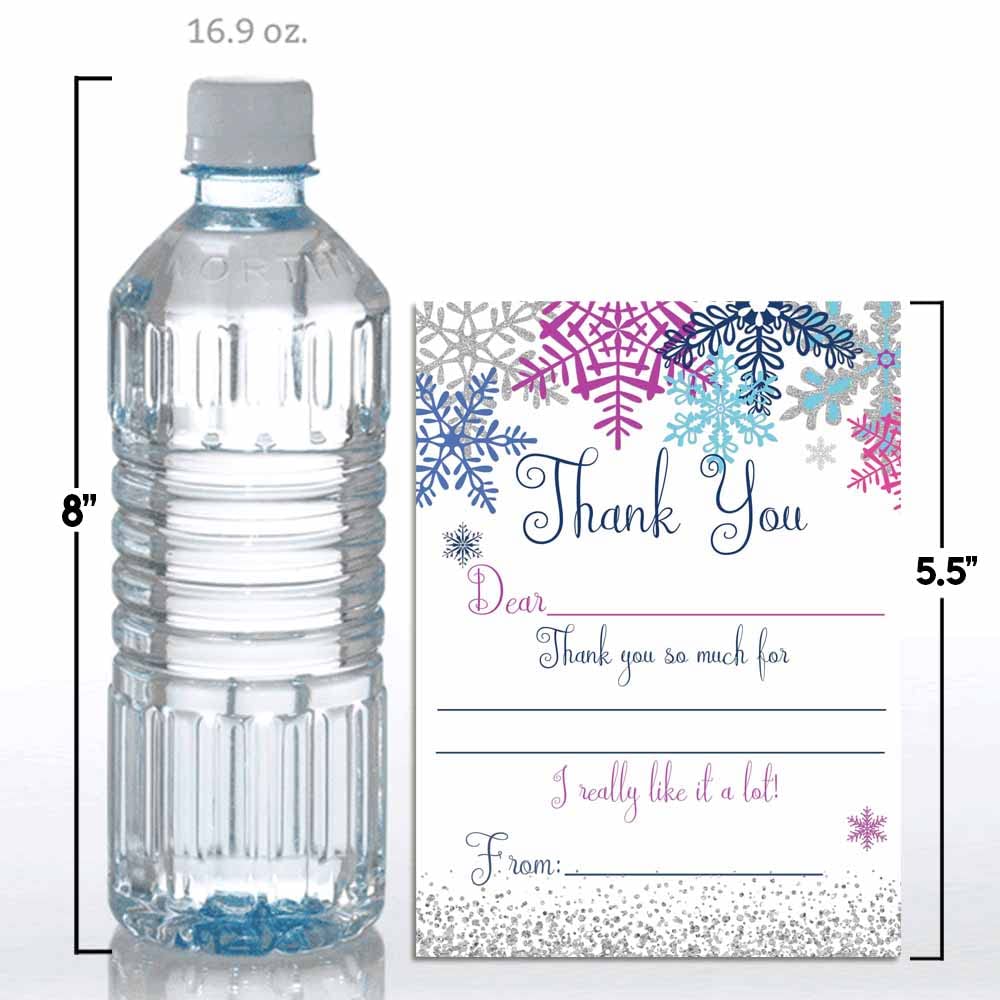 Winter Snowflake Birthday Thank You Notes, Ten 4" x 5.5" Fill In The Blank Cards with 10 White Envelopes by AmandaCreation