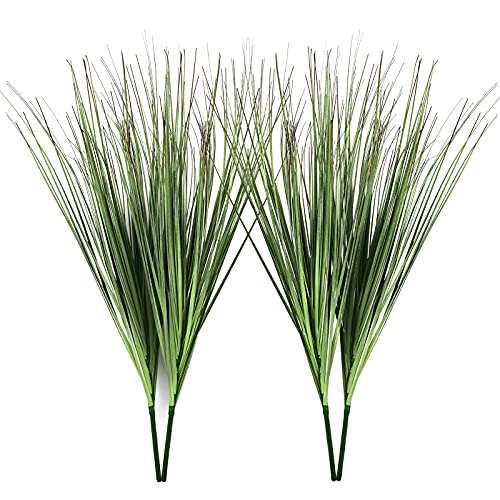 Artflower Artificial Plants 23.6" Onion Grass Greenery Plastic Wheat Grass Bushes Faux Greenery Shrubs Fake Outdoor Plants for Home Office Room Indoor Outside Gardening Decor, 4 Pack