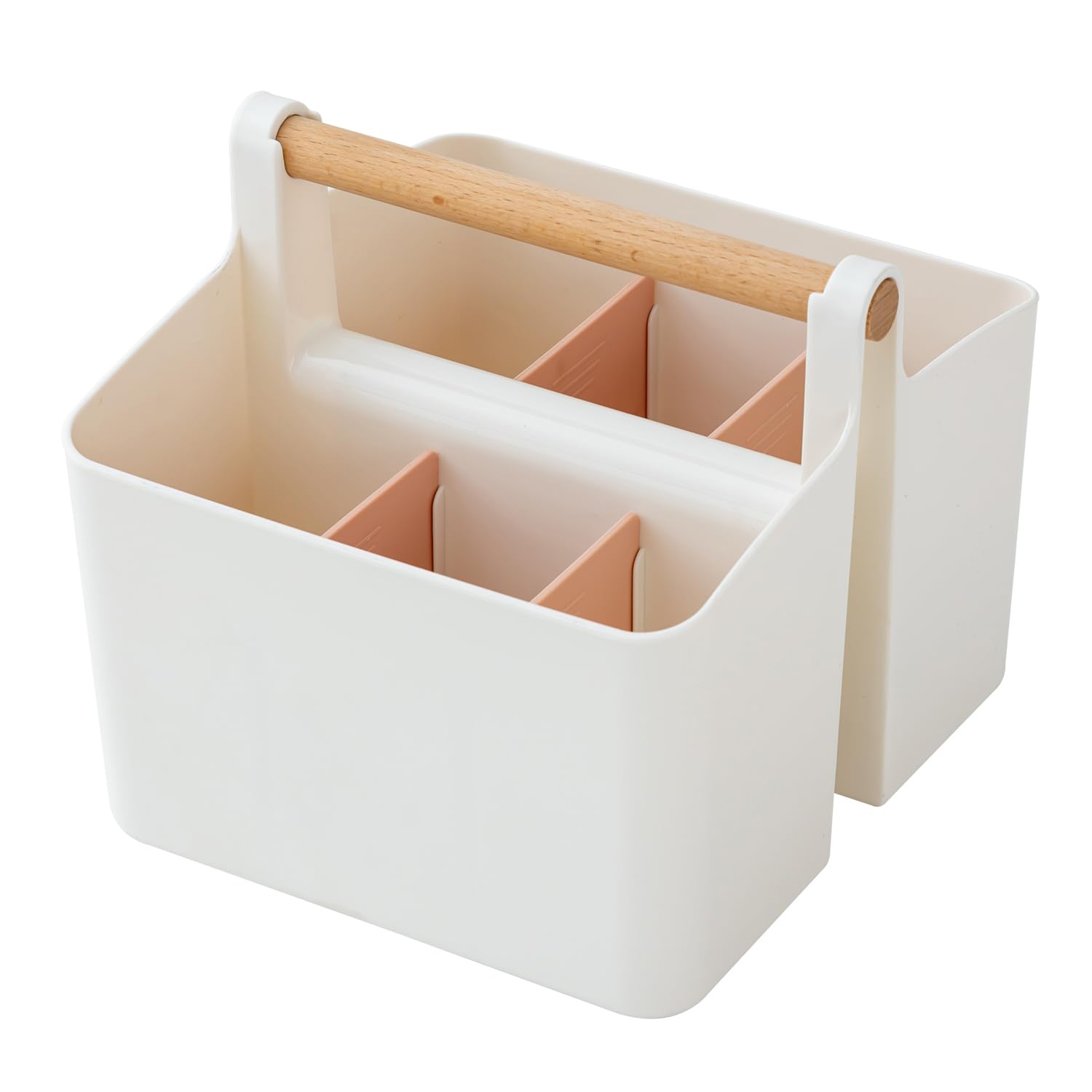 Vidifor Art Supply Organizers Caddy with Handle, Portable Basket with Adjustable Divided for Sewing, Colored Pencils, Dorm Caddy, Shower, Cleaning, Makeup Caddy and Tote (White+Pink, Small)