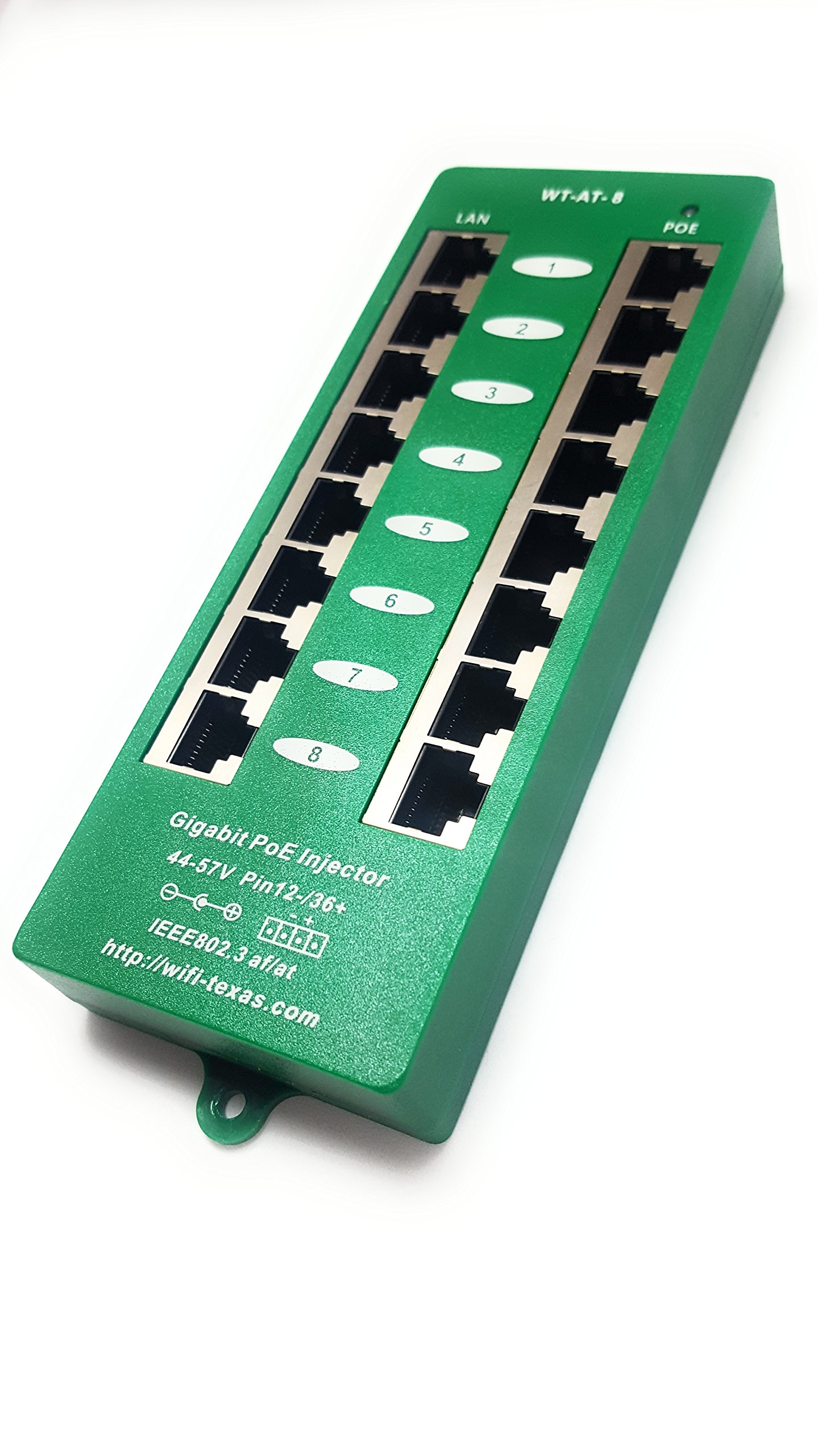 PoE Texas AT-8-56v120w | Gigabit 8 Port Active 802.3at Power Over Ethernet Injector | with 56 Volt 120 Watt Power Supply