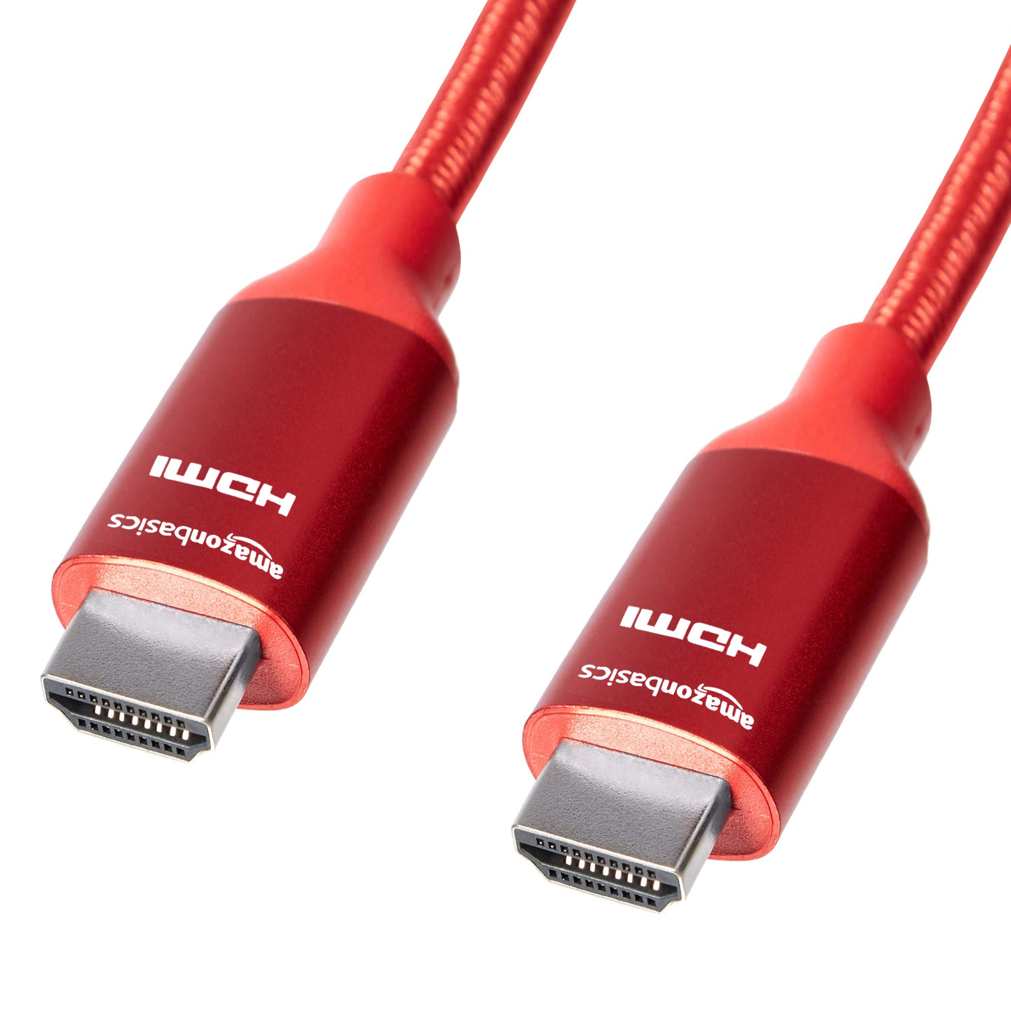 Amazon Basics 10.2 Gbps High-Speed 4K HDMI Cable with Braided Cord, 3-Foot, Red