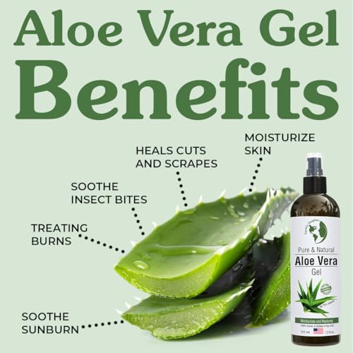 Earth's Daughter Organic Aloe Vera Gel from 100% Pure and Natural Cold Pressed Aloe β Moisturizes - Great for Face - Hair- Sunburn - Aftershave - Bug Bites - 12 oz.