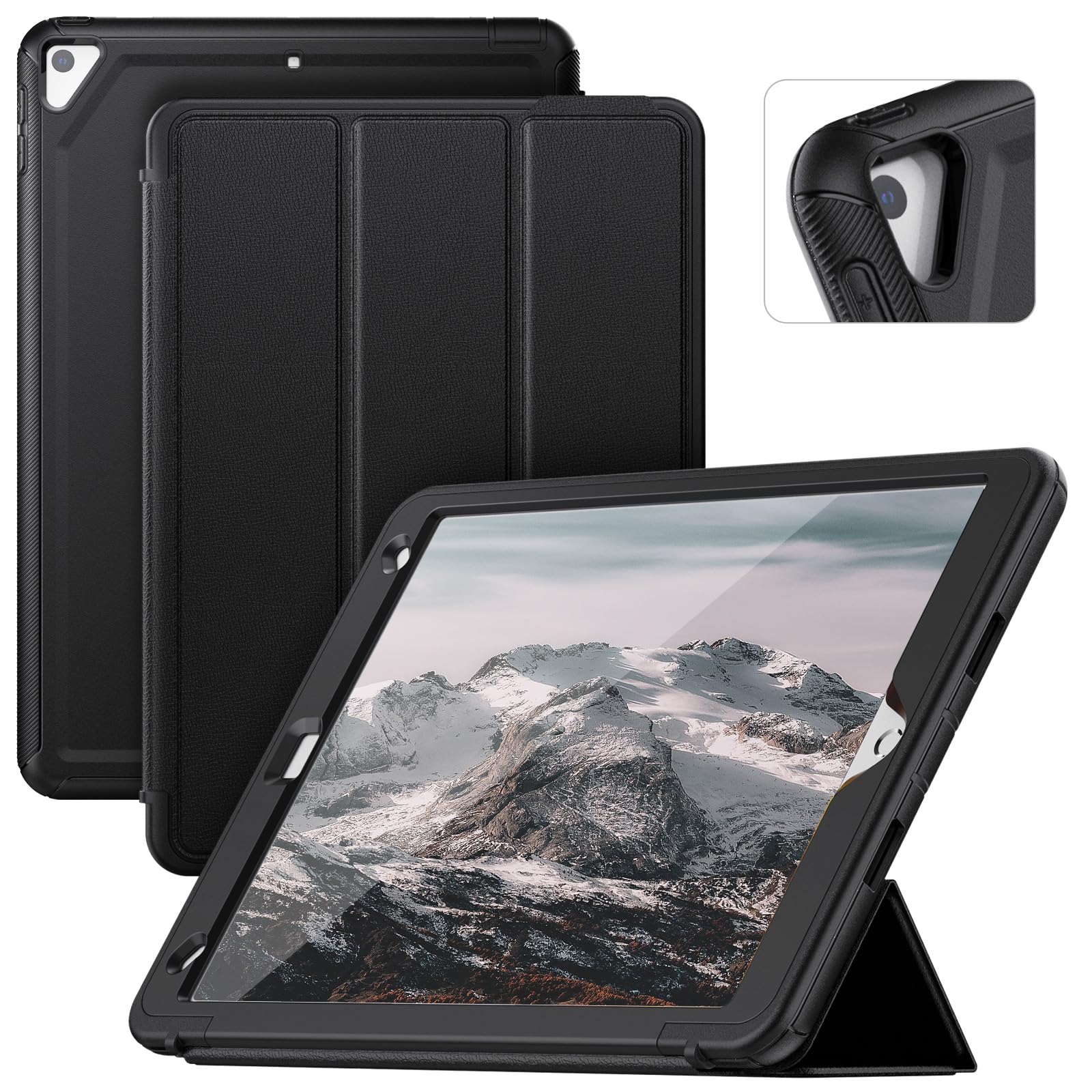 SEYMAC Case for iPad 9th/8th/7th Generation Case, iPad 10.2 Case, Sturdy Heavy Duty Shockproof Protection Folio Stand Case with Smart Cover Auto Sleep/Wake for iPad 10.2 Inch, Black