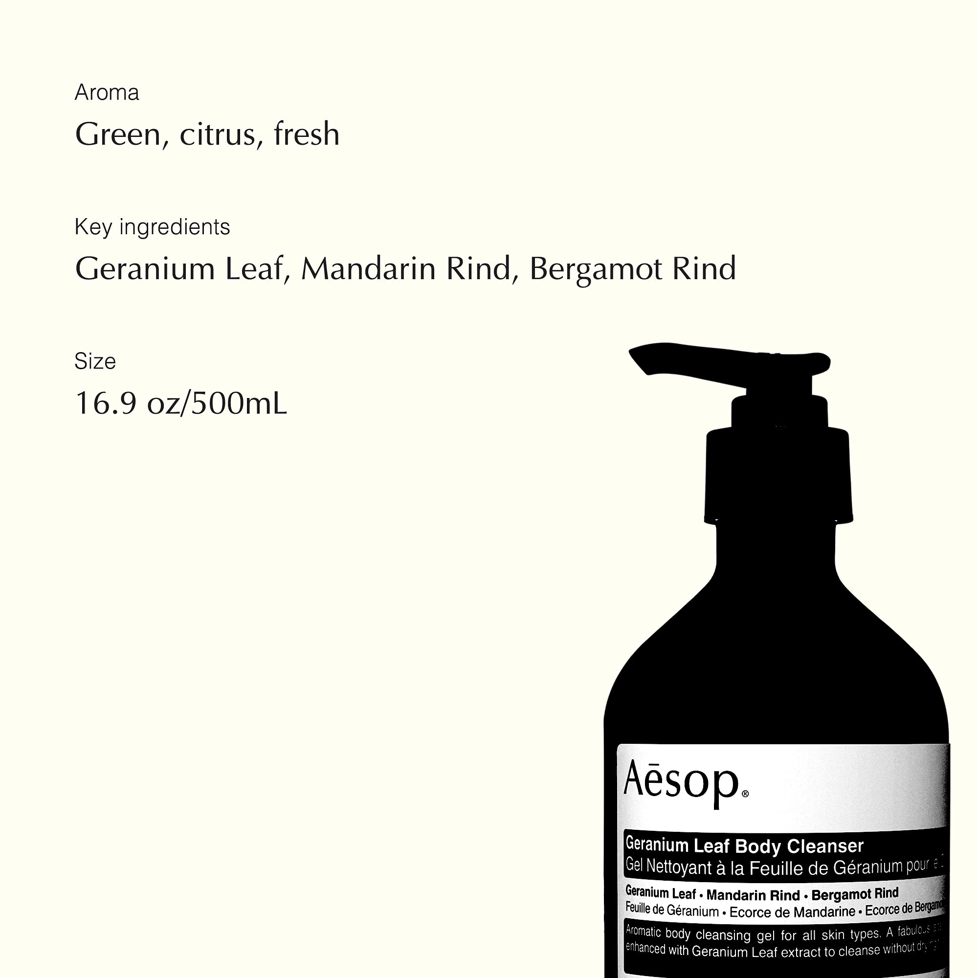 Aesop Shampoo, Conditioner, Geranium Leaf Body Cleanse, Reverence Aromatique Hand Wash | 500mL/16.9 fl oz | Paraben, Cruelty-free & Vegan