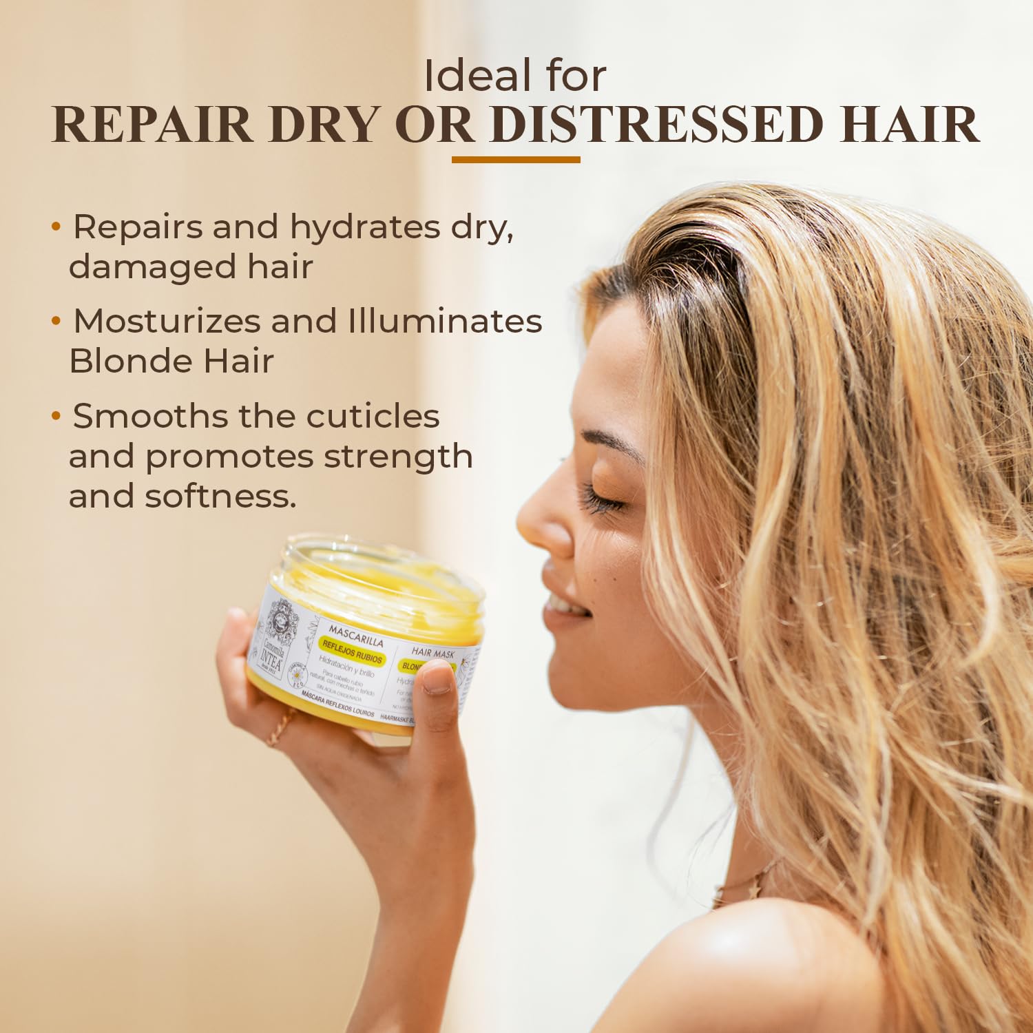Intea Hair Mask for Blonde, Dyed or Rinsed Hair - 8.3 oz - Restores Damaged Highlights - Paraben and Ammonia Free - With Chamomile Extract