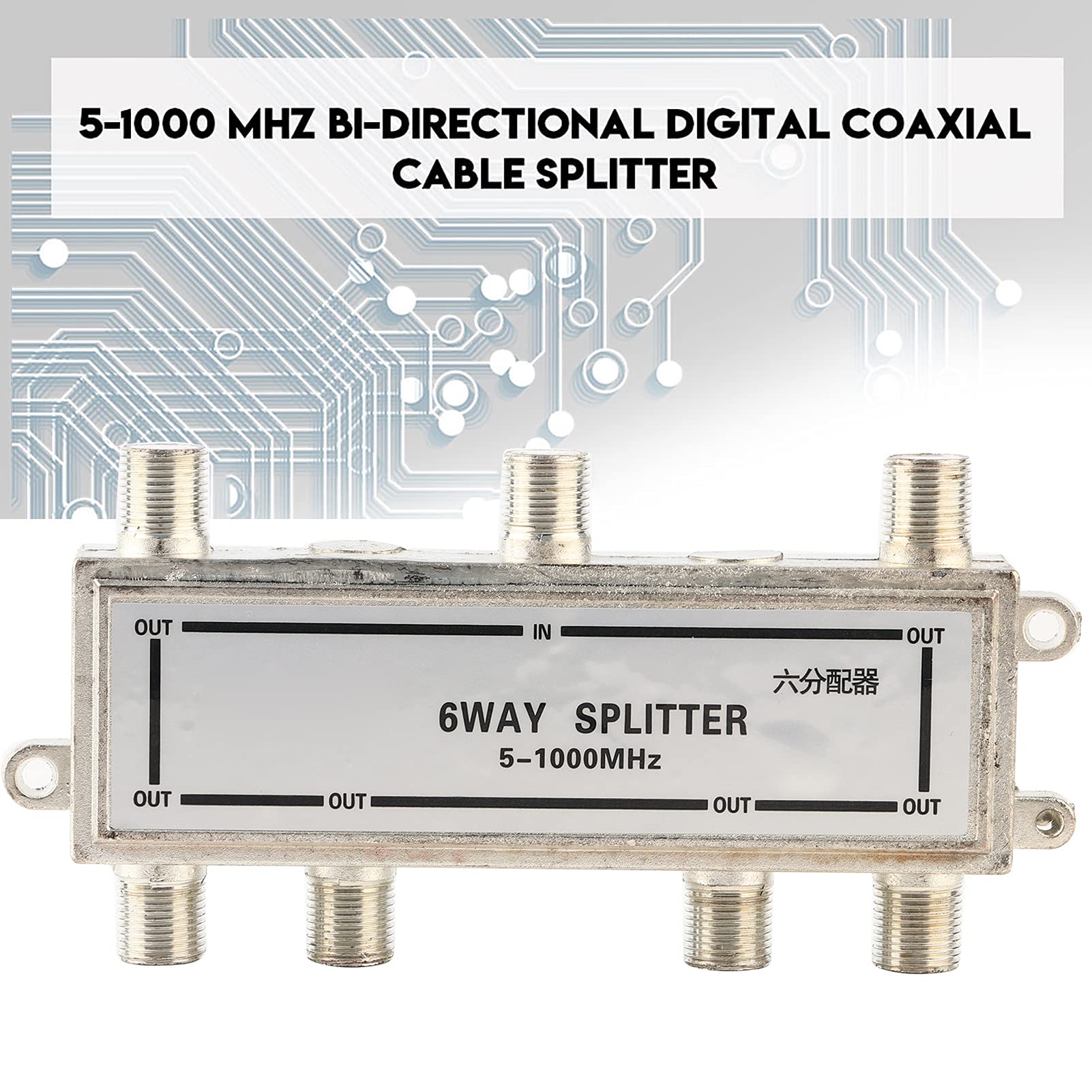 6 Way Splitter, Zinc Alloy 6 Way Coax Cable Splitter 5-1000MHz CATV TV Antenna Coaxial Signal Split
