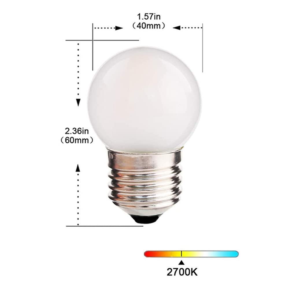 Qixivcom 6 Pack 1.5W White G40 Frosted Bulb LED Bulb E26 Warm White Energy Saving Retro Light String Replacement Bulbs Indoor and Outdoor Decorative Lighting Bulbs Vanity Mirror Billboard Decor