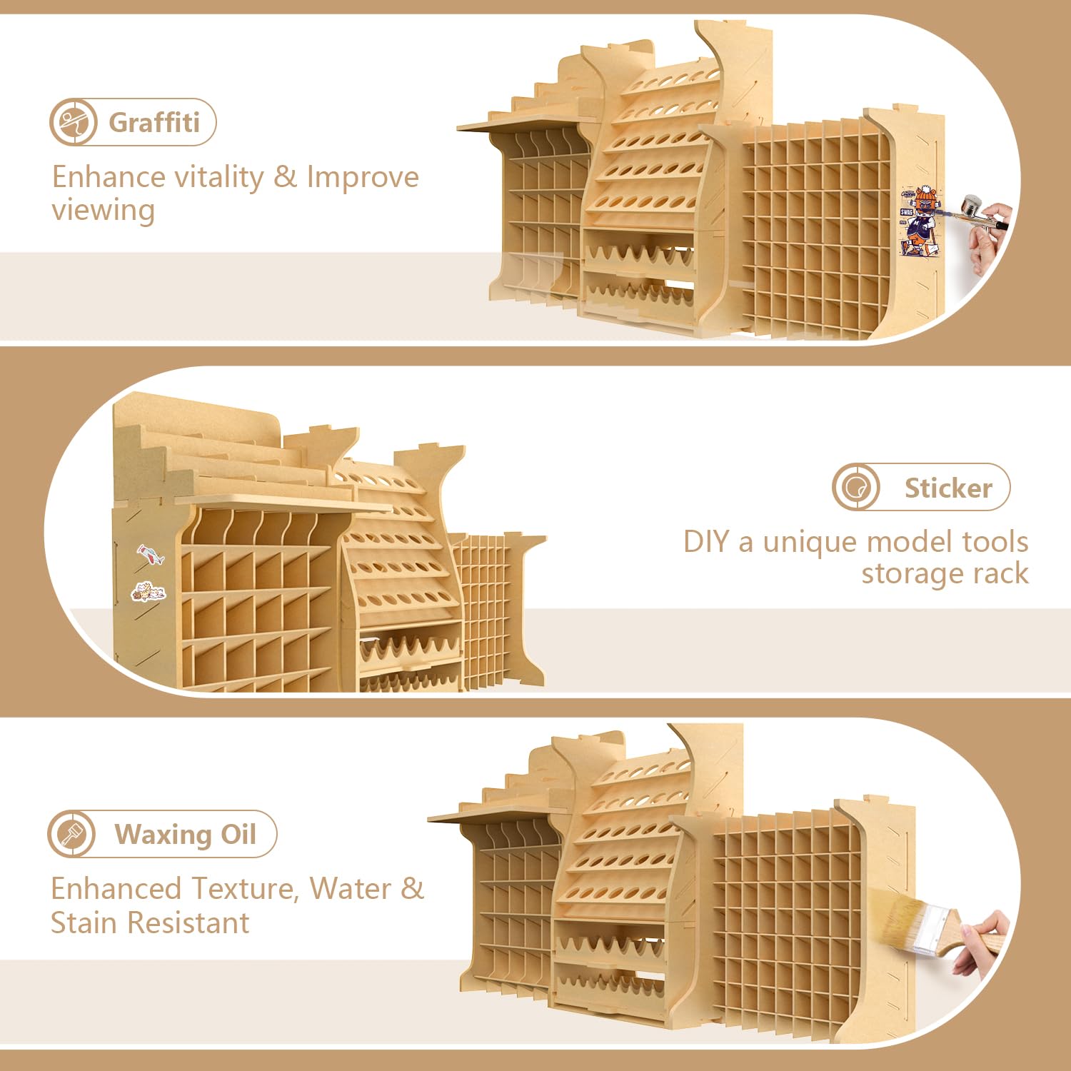 Bucasso Plastic Modeling Tool Storage Large Capacity Paint Combination Rack MDF Material Paint Box Holds 211 Paint DIY Tinting Ink Bottle Durable, Suitable for Tamiya/Mr.Hobby/Vallejo/Citadel GK PS