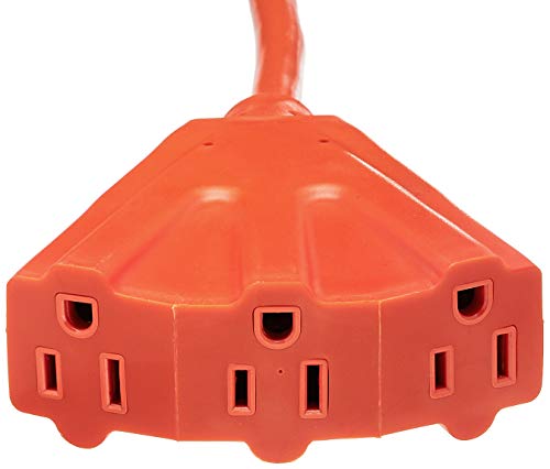 Amazon Basics 100-Foot 3-Prong Vinyl Indoor/Outdoor Extension Cord with 3 Outlets - 15 Amps, 1875 Watts, 125 VAC, Orange