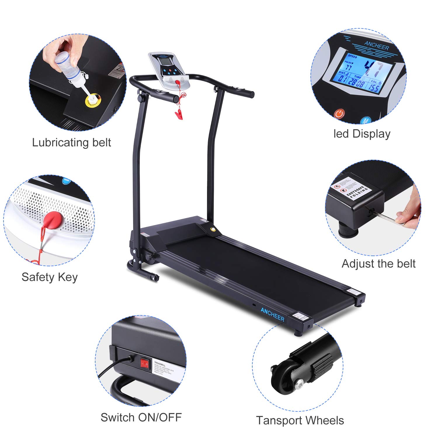ANCHEER Treadmill, Electric Treadmills for Home with LCD Monitor Walking Running Machine Equipment for Home Gym (Black)