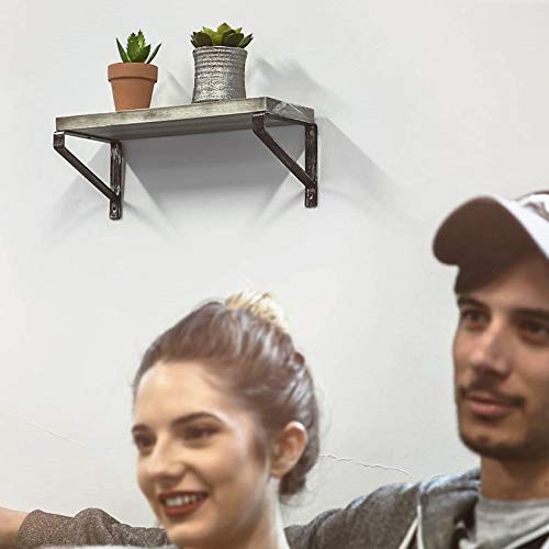 Under.Stated Wall Mounted Wood Shelves β Floating Solid Wood Shelf with Rustic Silver Painted Brackets, Set of 2 (Rustic Gray)