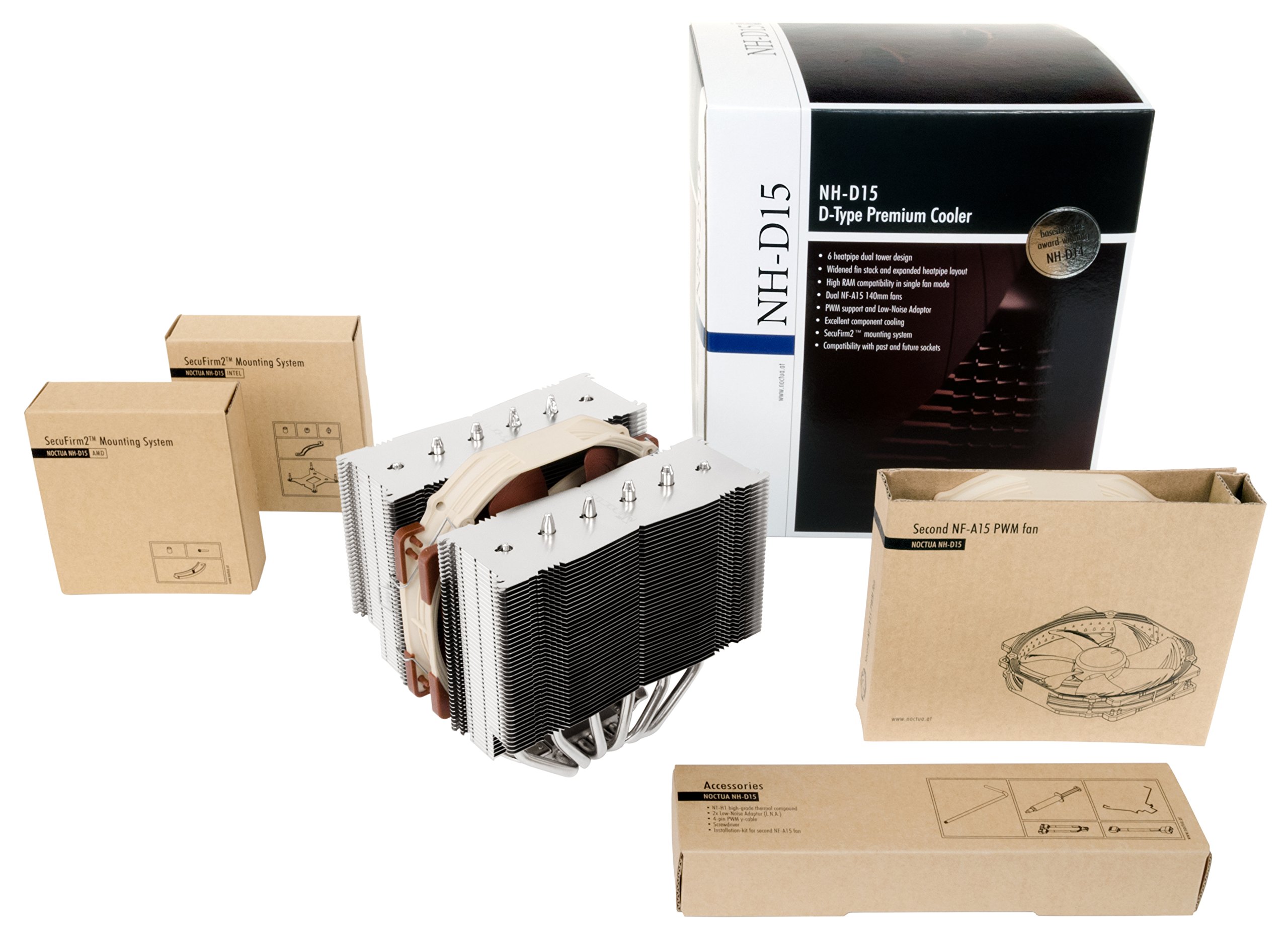 Noctua NH-D15, Premium CPU Cooler with 2x NF-A15 PWM 140mm Fans For Desktop (Brown)