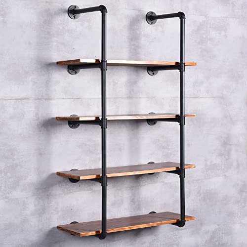 Diwhy 31.5" width DIY Industrial Pipe Bookshelf Wall Ceiling Mounted kitchen wall shelf (4 tier pipe shelf with 31.5" planks)