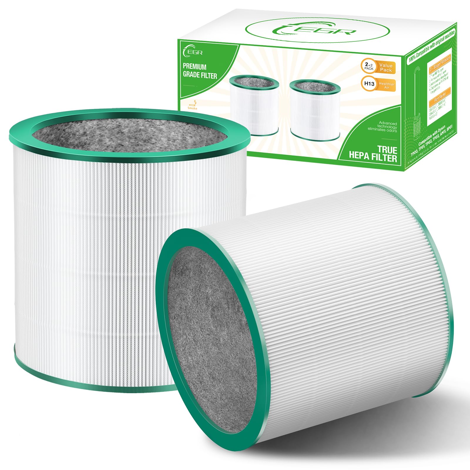 EGR Air Purifier & Fan Filter Replacements Compatible with Dyson Pure Cool Link TP01, TP02, TP03, AM11, BP01 Models, 2 Pack