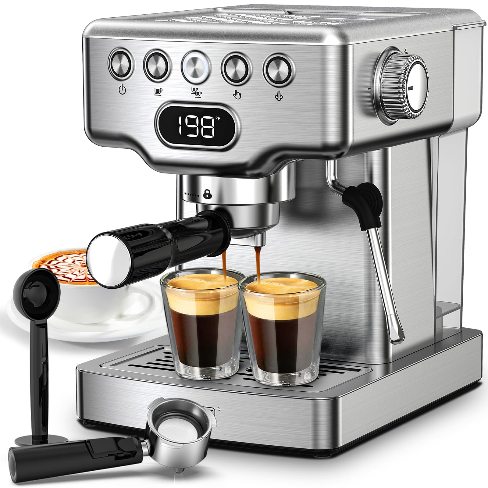 Geek Chef Espresso Coffee Machine, Fast Heating Automatic 20 Bar Latte & Cappuccino Maker with Milk Frother Steam Wand