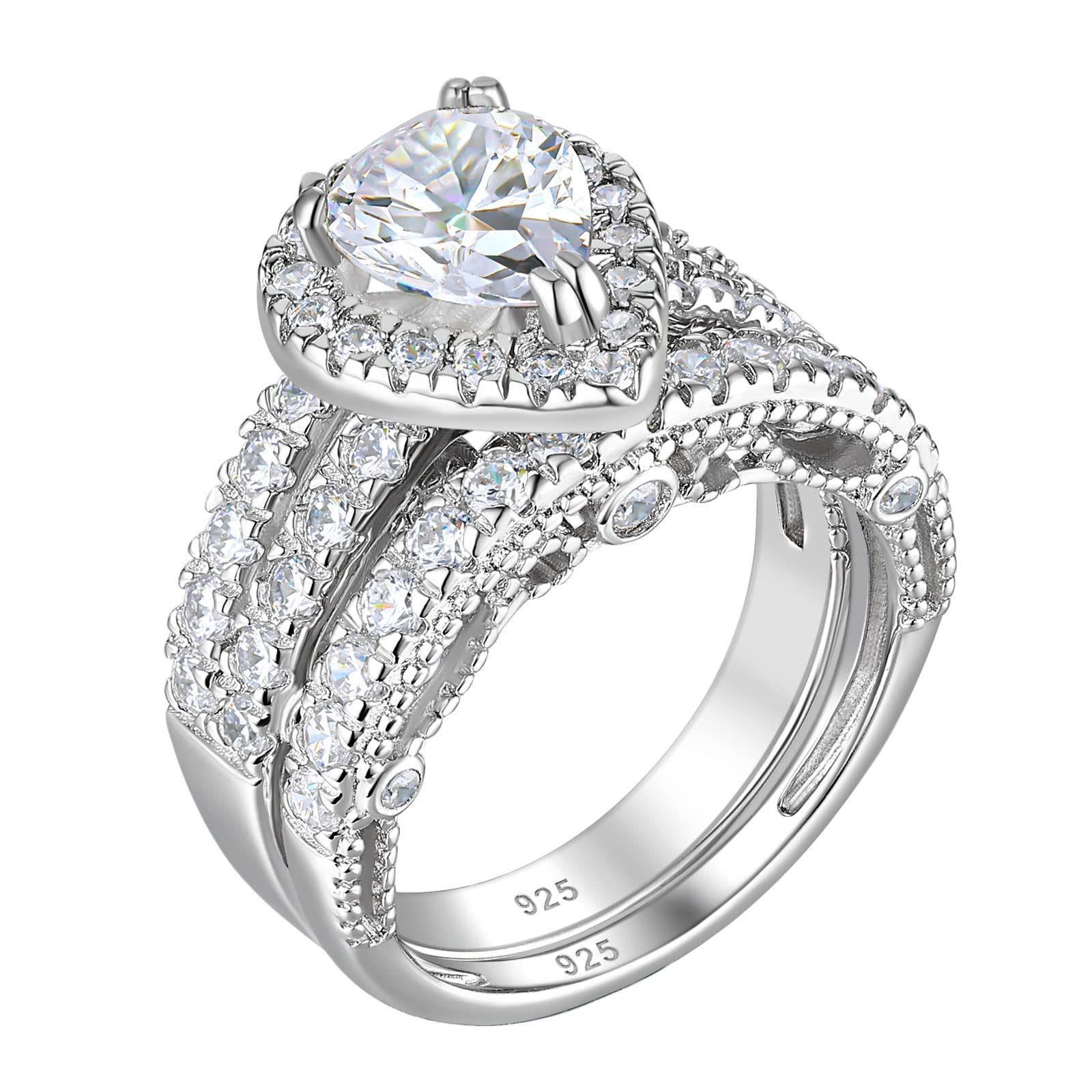 Wuziwen 4 Carats Wedding Engagement Ring Set for Women 925 Sterling Silver Cubic Zirconia Size 7