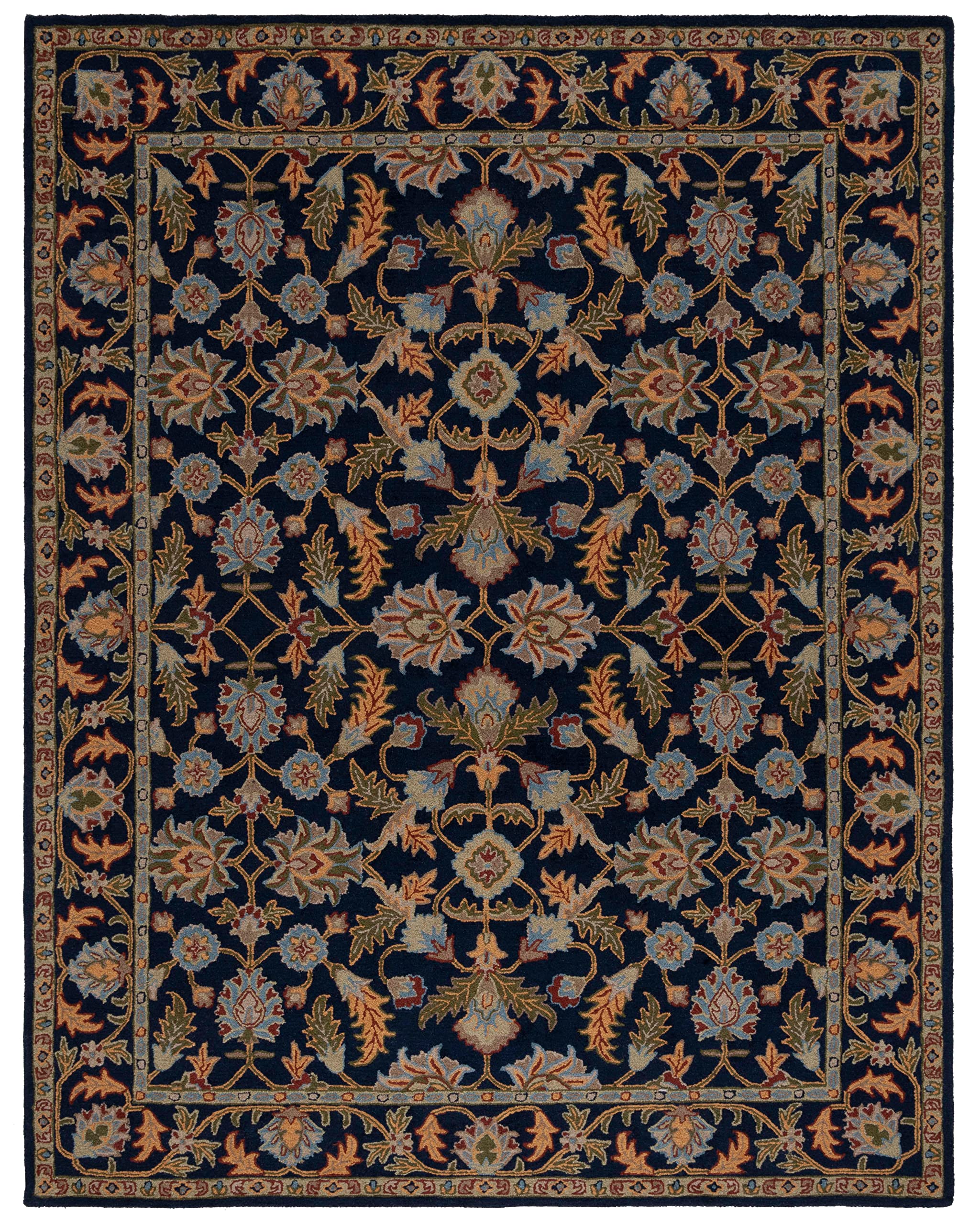 SAFAVIEH Blossom Collection Area Rug - 9' x 12', Navy, Handmade Wool, Ideal for High Traffic Areas in Living Room, Bedroom (BLM219A)