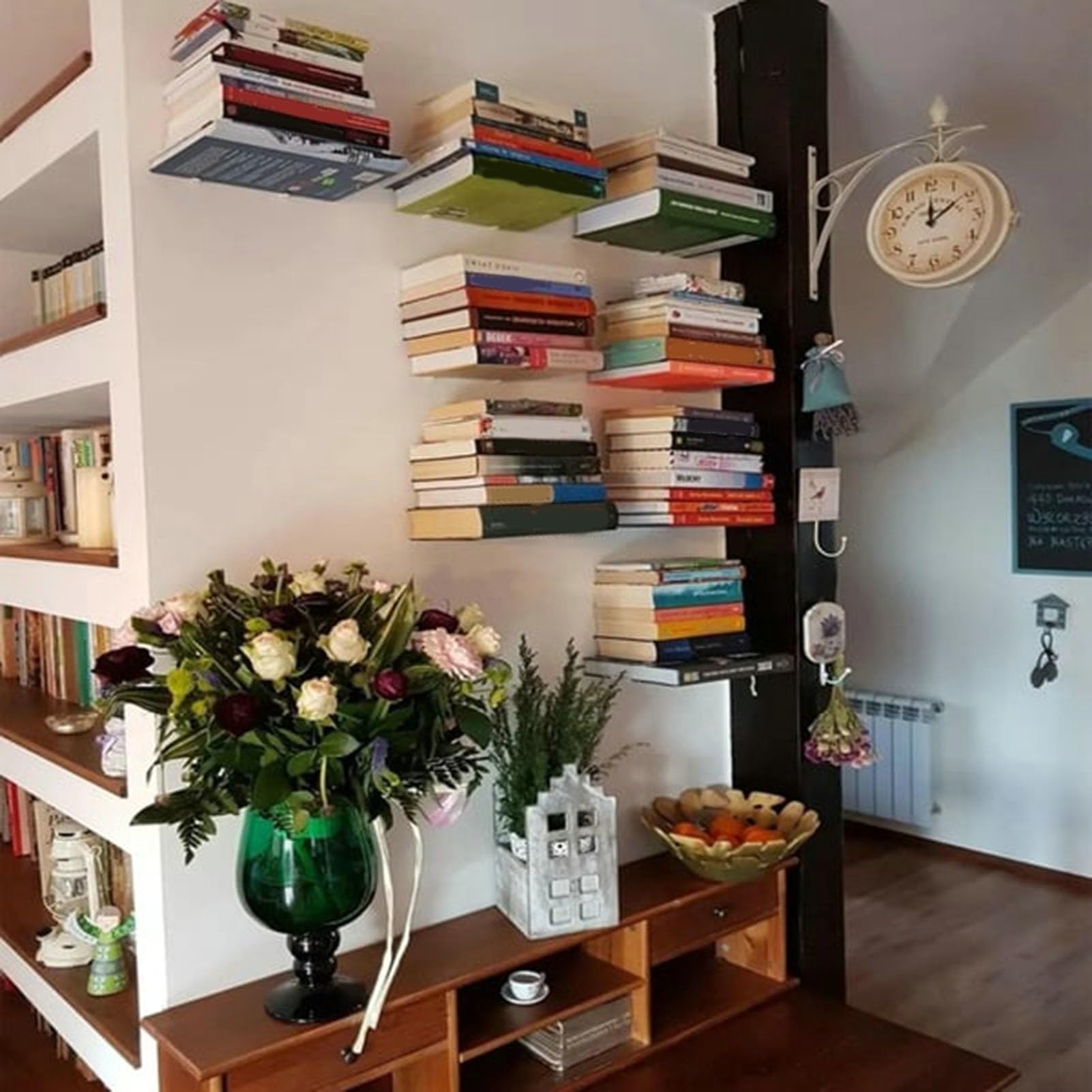 YESBAY 1 Set Stylish Floating Bookshelf Set Wall Mounted Book Shelf Organizer Space-Saving Simple Installation Invisible Wall Mounted Shelves Heavy-Duty Bookshelf for Books White