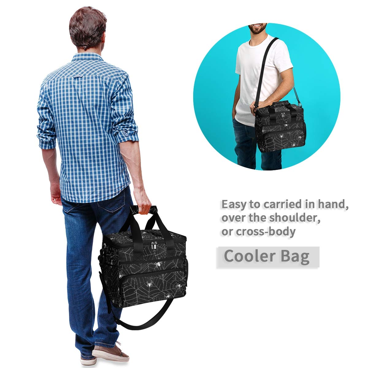 ALAZA Halloween Black and White Grunge Background with Spiderwebs Large Capacity Cooler Tote Insulated Lunch Bag Lunch Cooler Bag