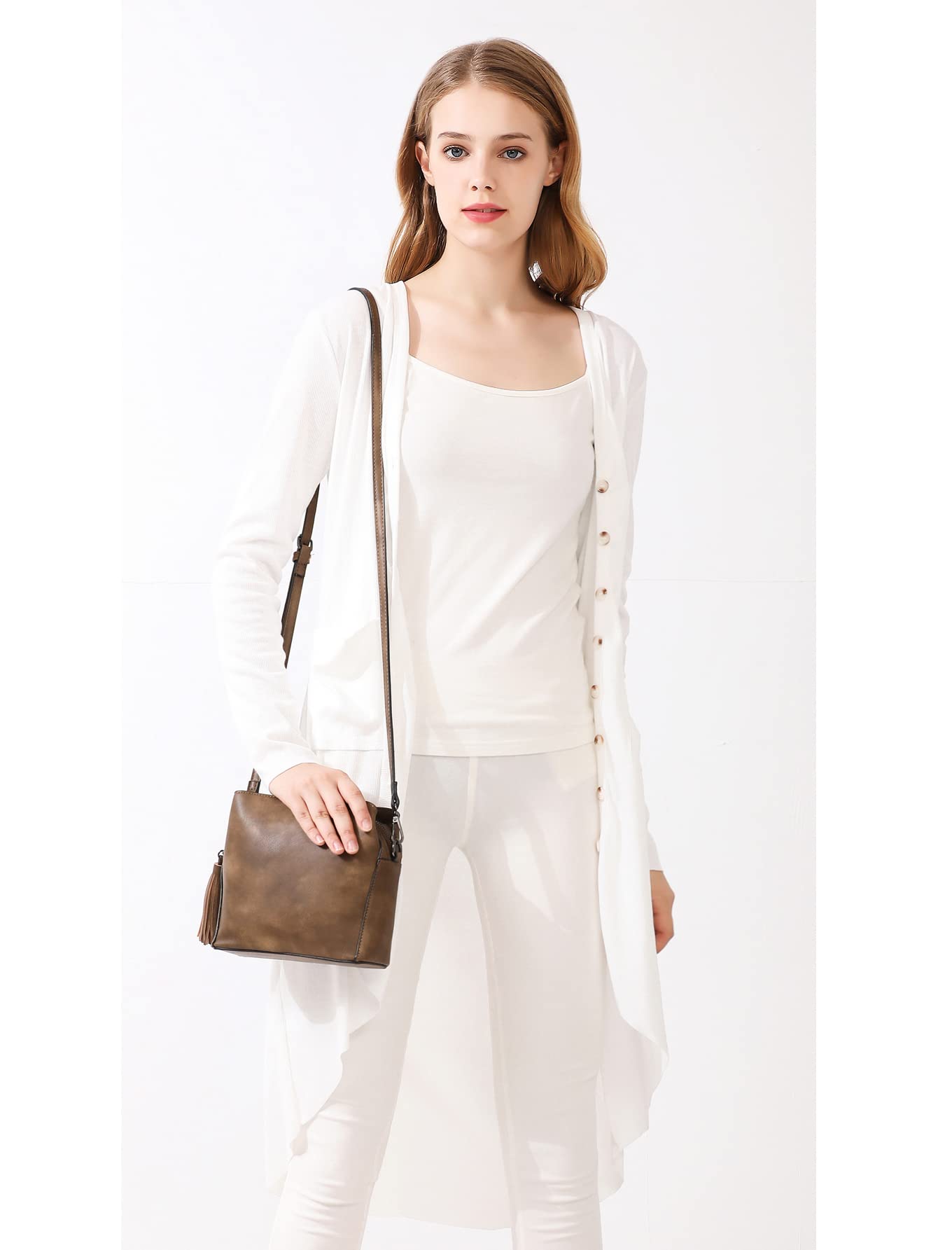 seOSTO Medium Women Crossbody Purse Bag with Tassel (Khaki)