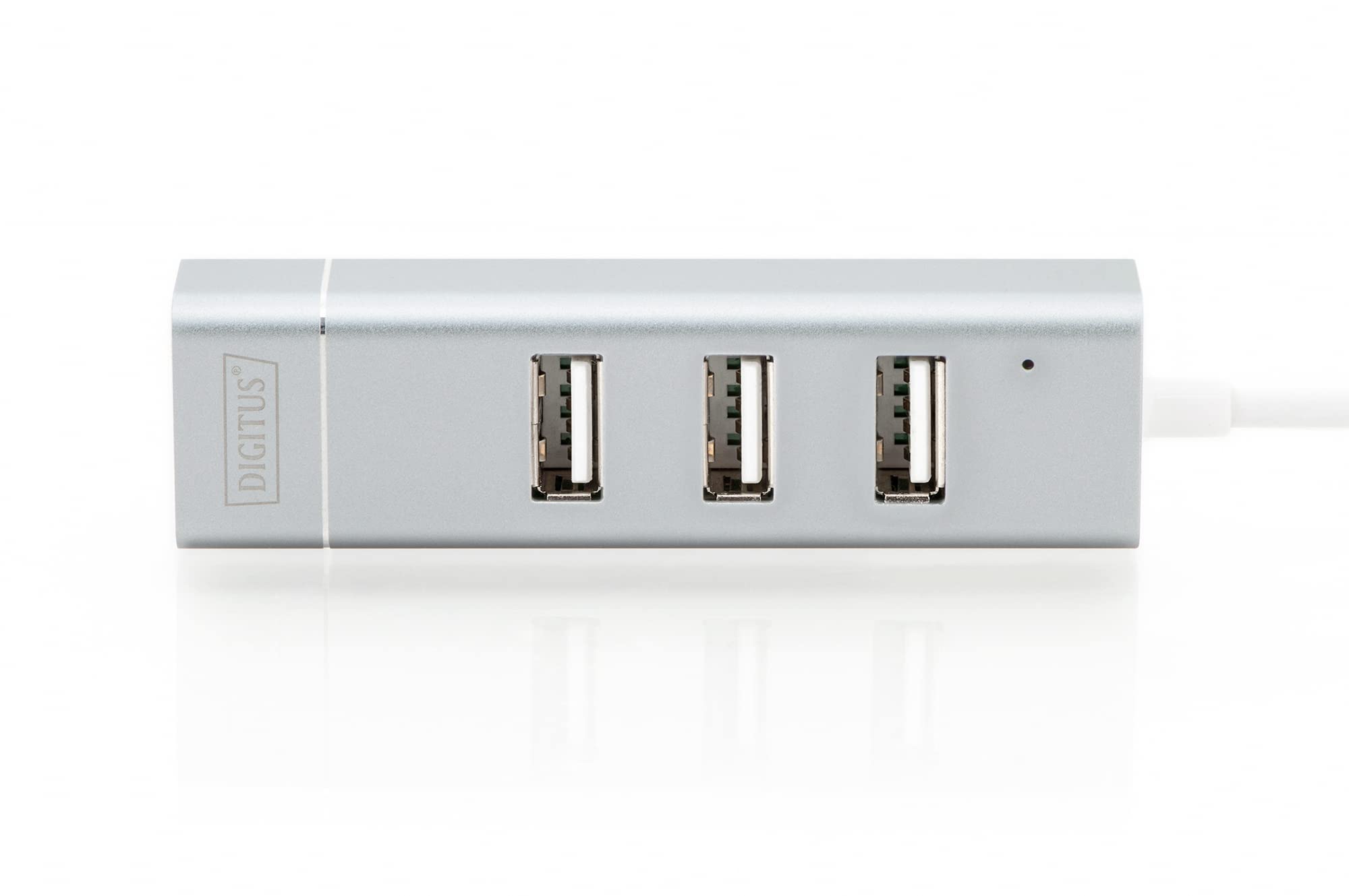 DIGITUS USB Type-C 2.0 Hub - with Fast Ethernet LAN Adapter - 3X USB-A Ports 480 Mbps - 1x RJ45 Port 100 Mbps - Plug & Play - Silver