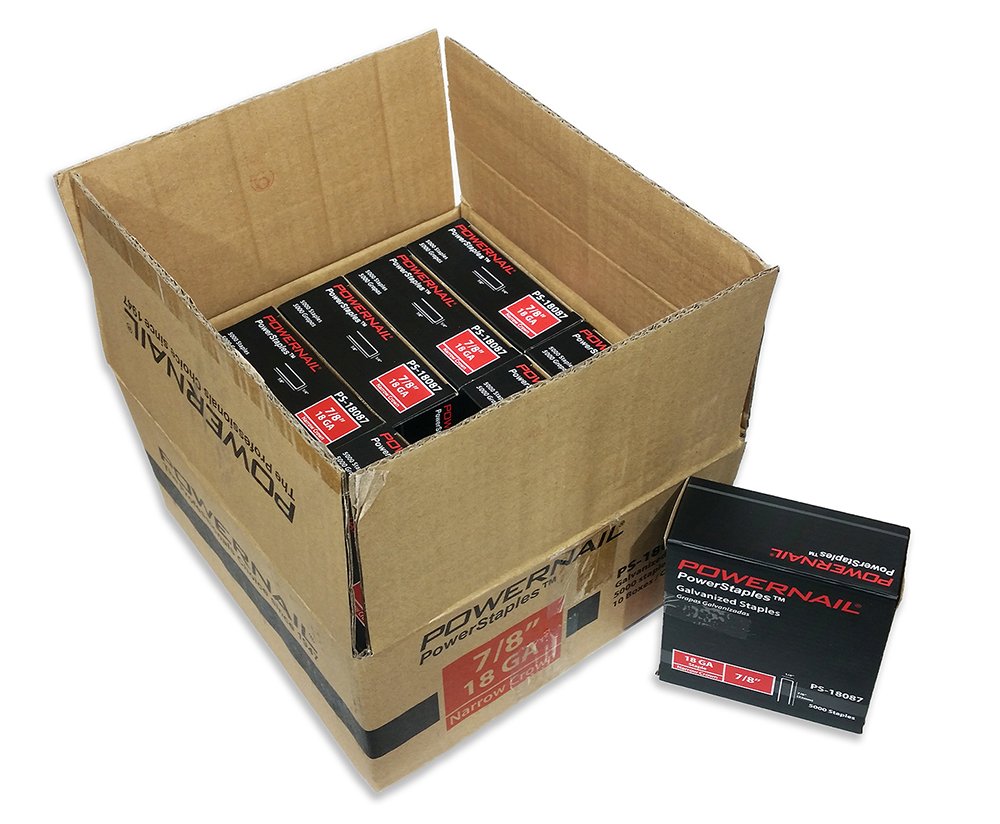 Powernail PS18087 18 Gauge 1/4 Inch Crown 7/8 Inch Length Chisel Point Narrow Crown Staples (Case, 50000ct)