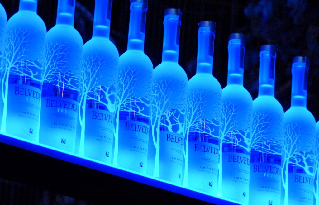 Armana Productions Liquor Bottle Shelves 60", Wall Mount LED Lighted Bottle Shelf, 5' Liquor Bottle Shelves, Wall Mounted Wine Shelf