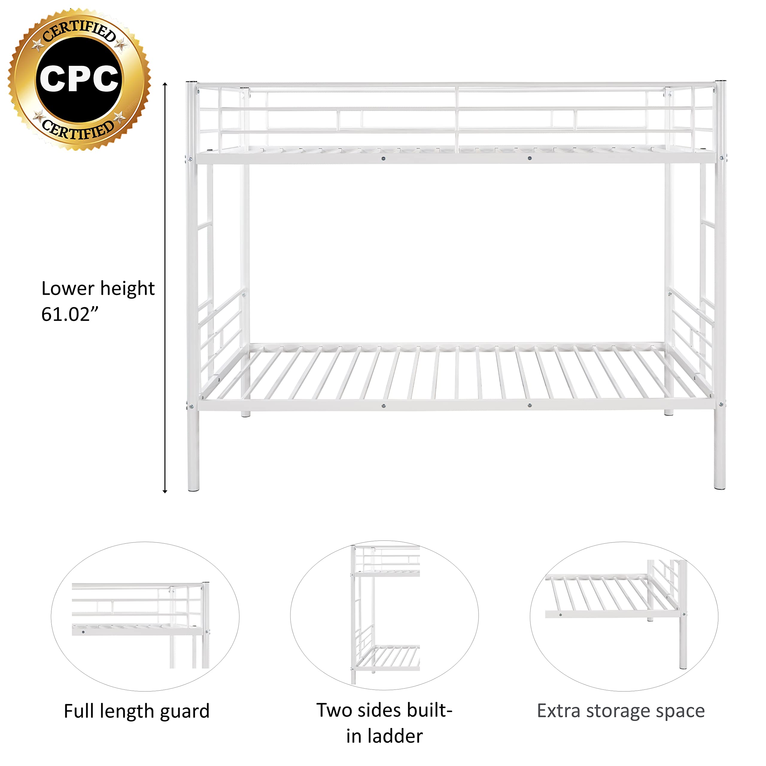 MWrouqfur Twin Over Metal Bunk Bed,Sturdy Heavy Duty Beds with 2 Side Ladders,Space Saving,No Noise,No Box Spring Needed,for Boys Girls Teens Adults