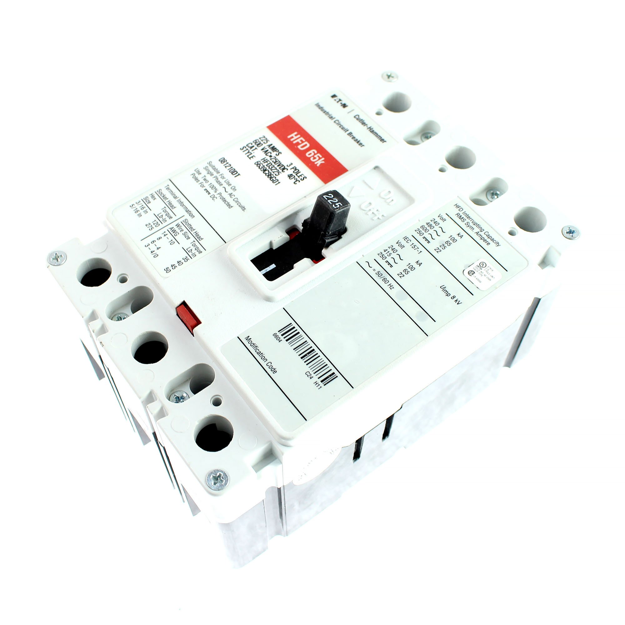 Eaton HFD3225 Circuit Breaker,225A,3P,600VAC,HFD