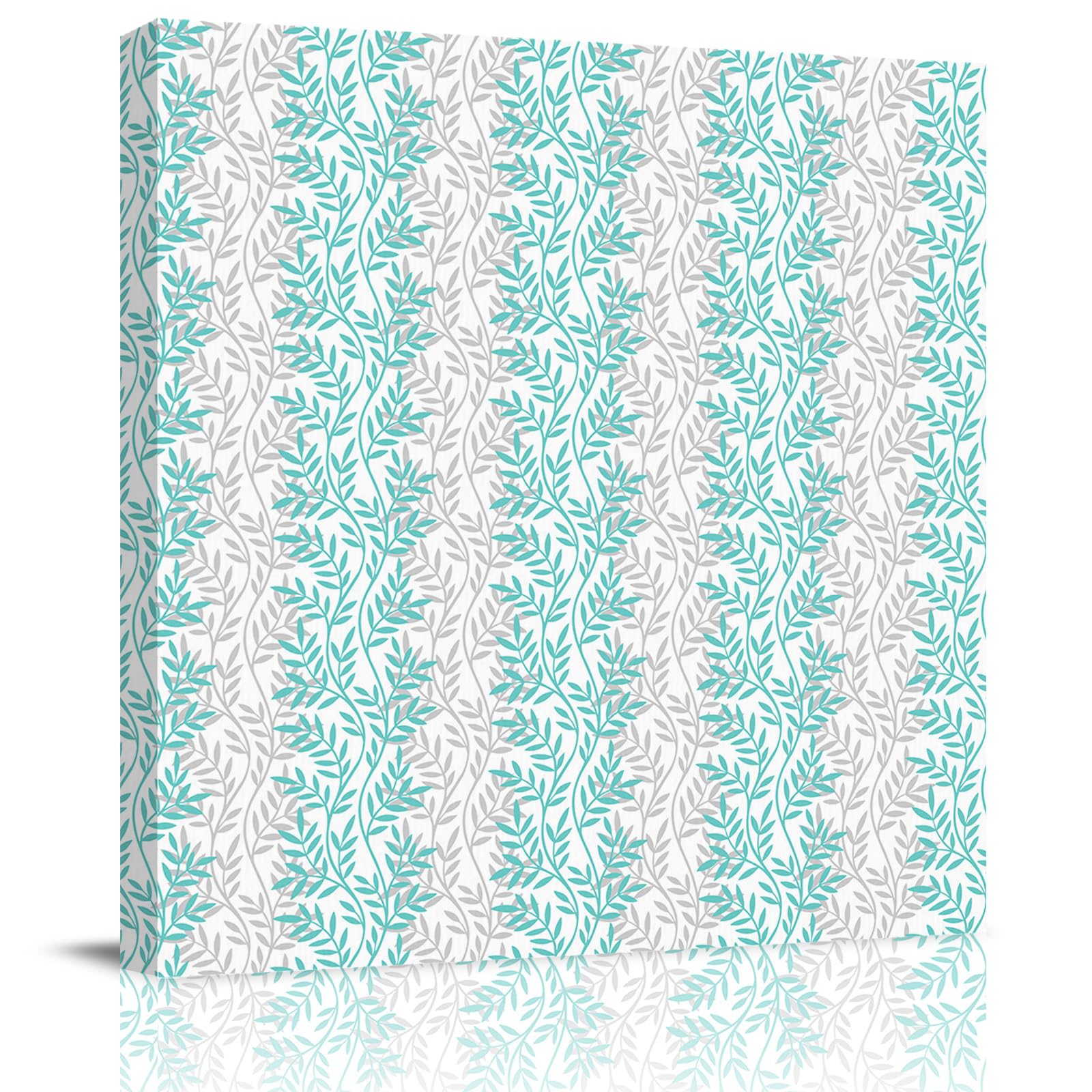 Abstract Leaf Canvas Wall Art Prints Painting Teal Green and Gray Gradient Plant Art Modern Frame Wall Decorative Artwork Ready to Hang for Living Room