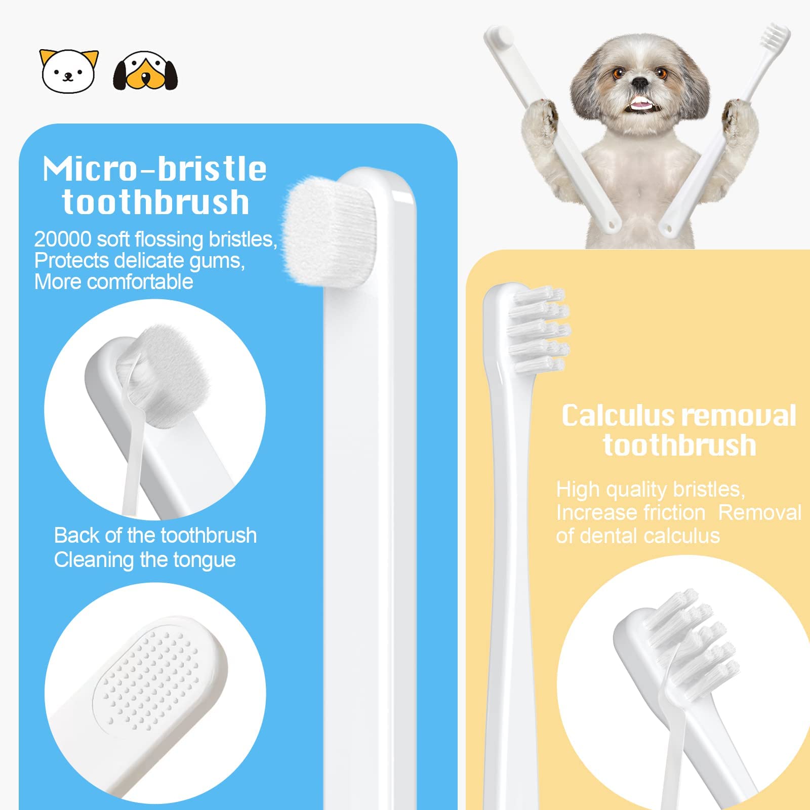 VVHOMIFE Small Dog Toothbrush Kit,Puppy Tooth Brushing Kit, Suitable for All Puppy and Samll Dogs Dental Care. White, Soft Bristles, Meet All Cleaning Needs, Multi-Functional Dental Cleaning.