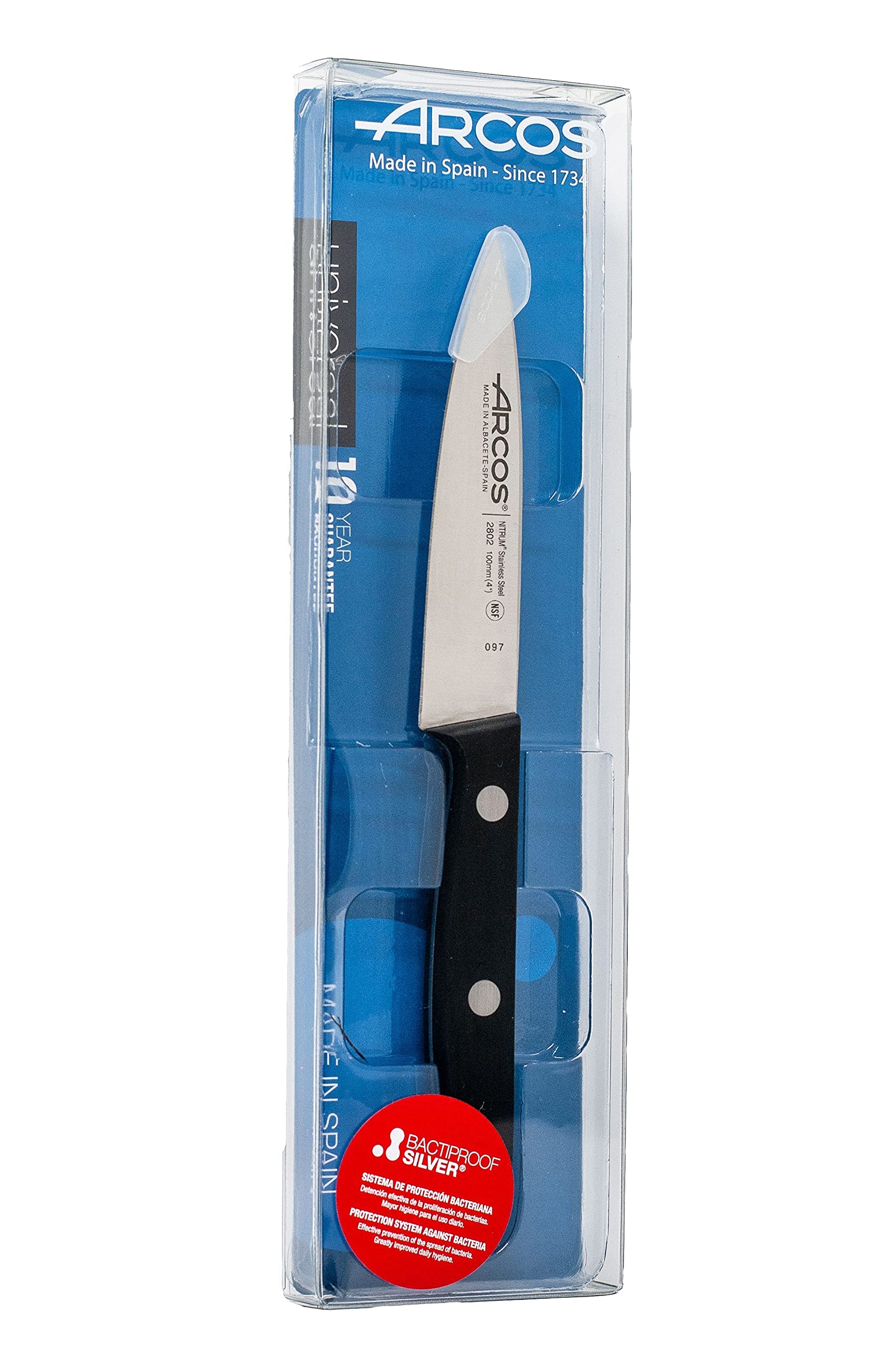 ARCOS Paring Knife 4 Inch Stainless Steel. Professional Knife for Peeling Fruits and Vegetable. Ergonomic Polyoxymethylene Handle and 100 mm Blade. Series Universal. Color Black