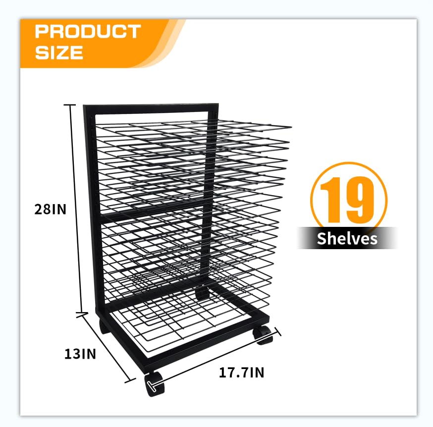 Tongmo Art Drying Rack - Multi-functional Art Storage Rack with Wheels, 19 Removable Shelves for Classroom and Art Studio Use, Ideal for Paint Drying
