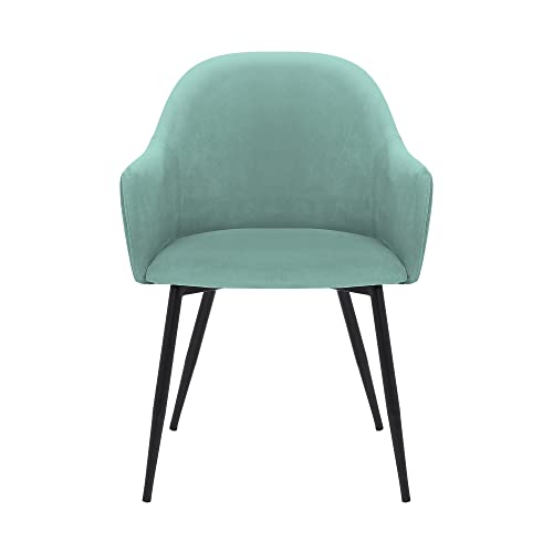 Armen Living Pixie Fabric Dining Room Chair with Black Metal Legs, 18" Seat Height, Teal